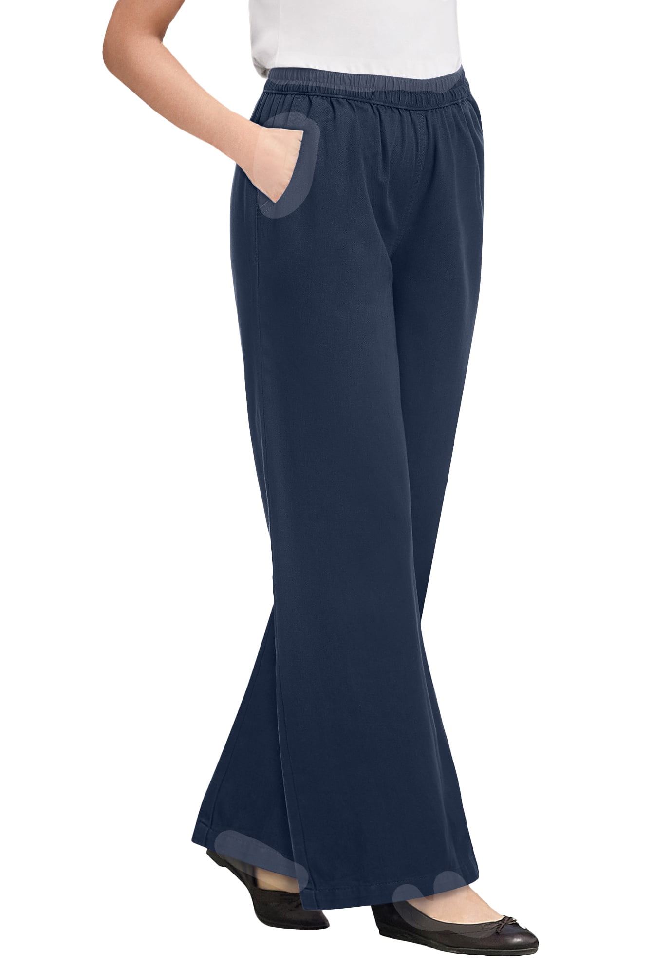 Woman Within Plus Size Perfect Elastic-Waist Wide-Leg All-Cotton Pull ...