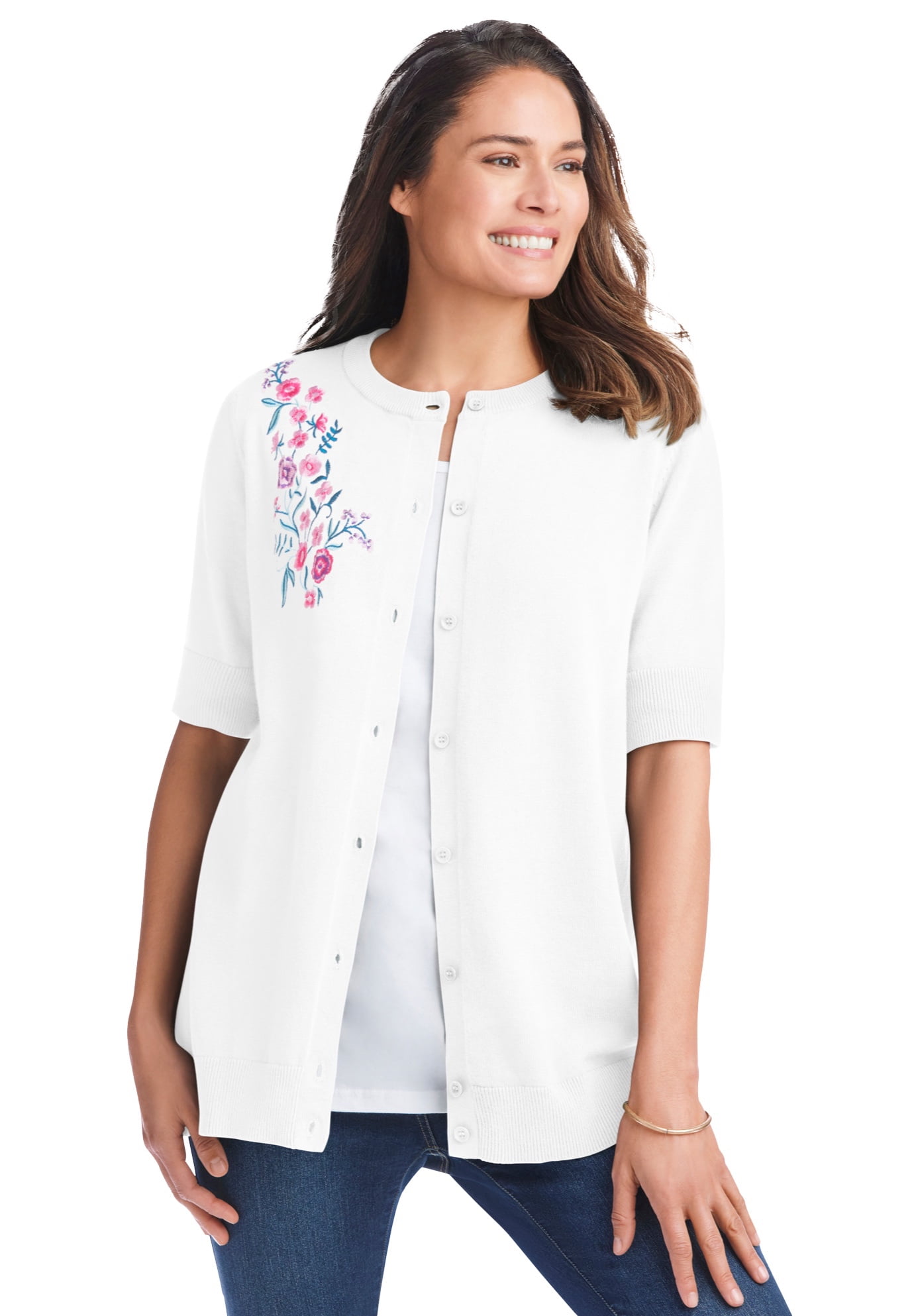 Woman Within Women's Plus Size Perfect Elbow-Length Sleeve Cardigan ...