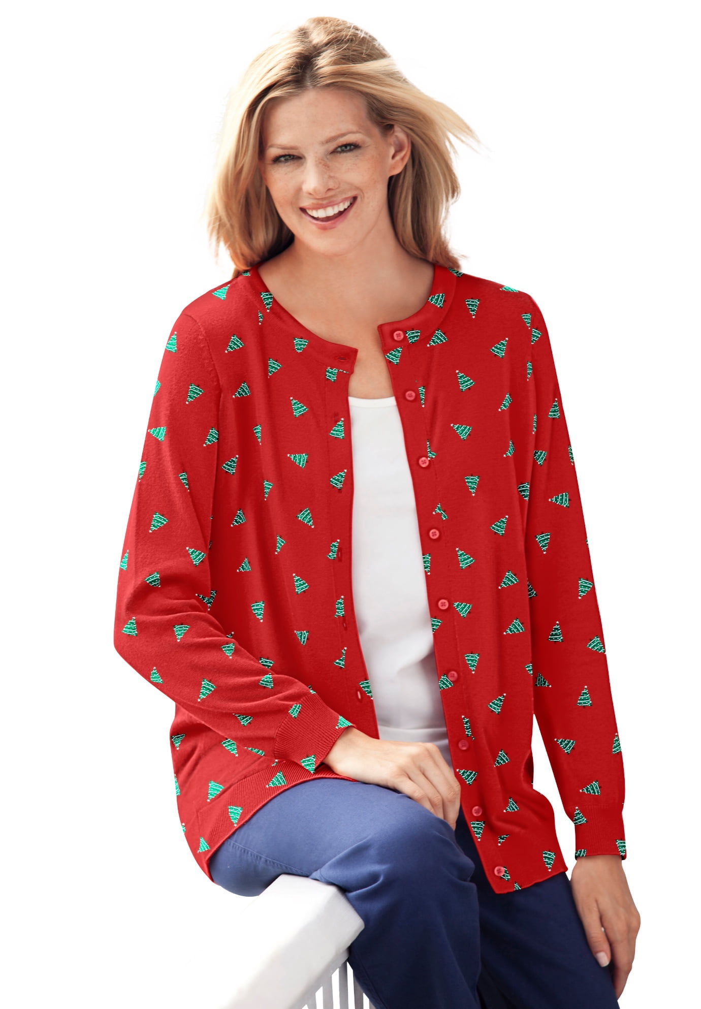 Woman Within Women's Plus Size Perfect Long-Sleeve Cardigan - 6X, Vivid ...