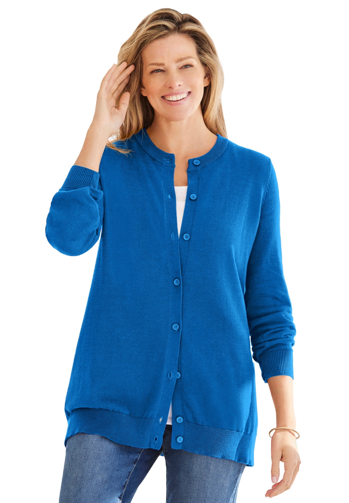 Woman Within Women's Plus Size Perfect Long-Sleeve Cardigan - Walmart.com