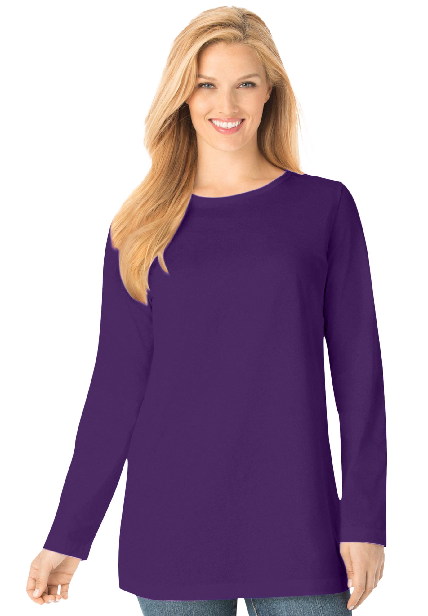 Woman Within Plus Size Perfect Long-Sleeve Crewneck Tee (Petite ...