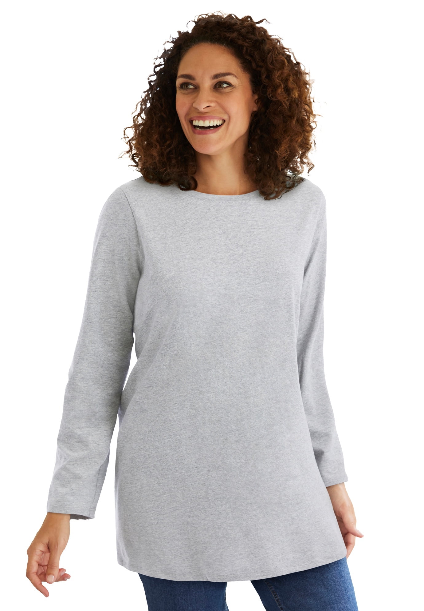 Woman Within Women's Plus Size Perfect Long-Sleeve Crewneck Tunic Tunic ...