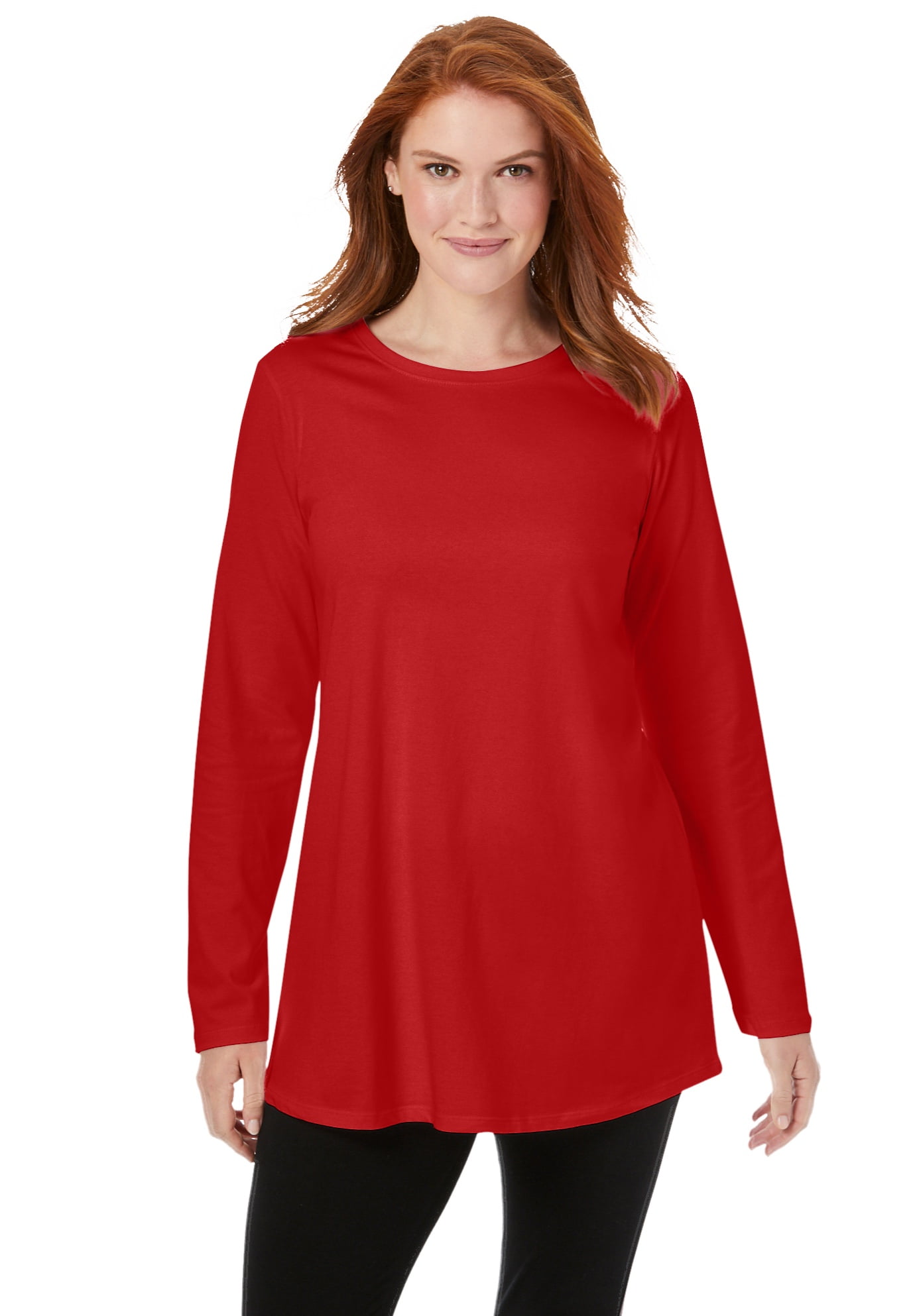 Woman Within Plus Size Perfect Long-Sleeve Crewneck Tunic - Walmart.com
