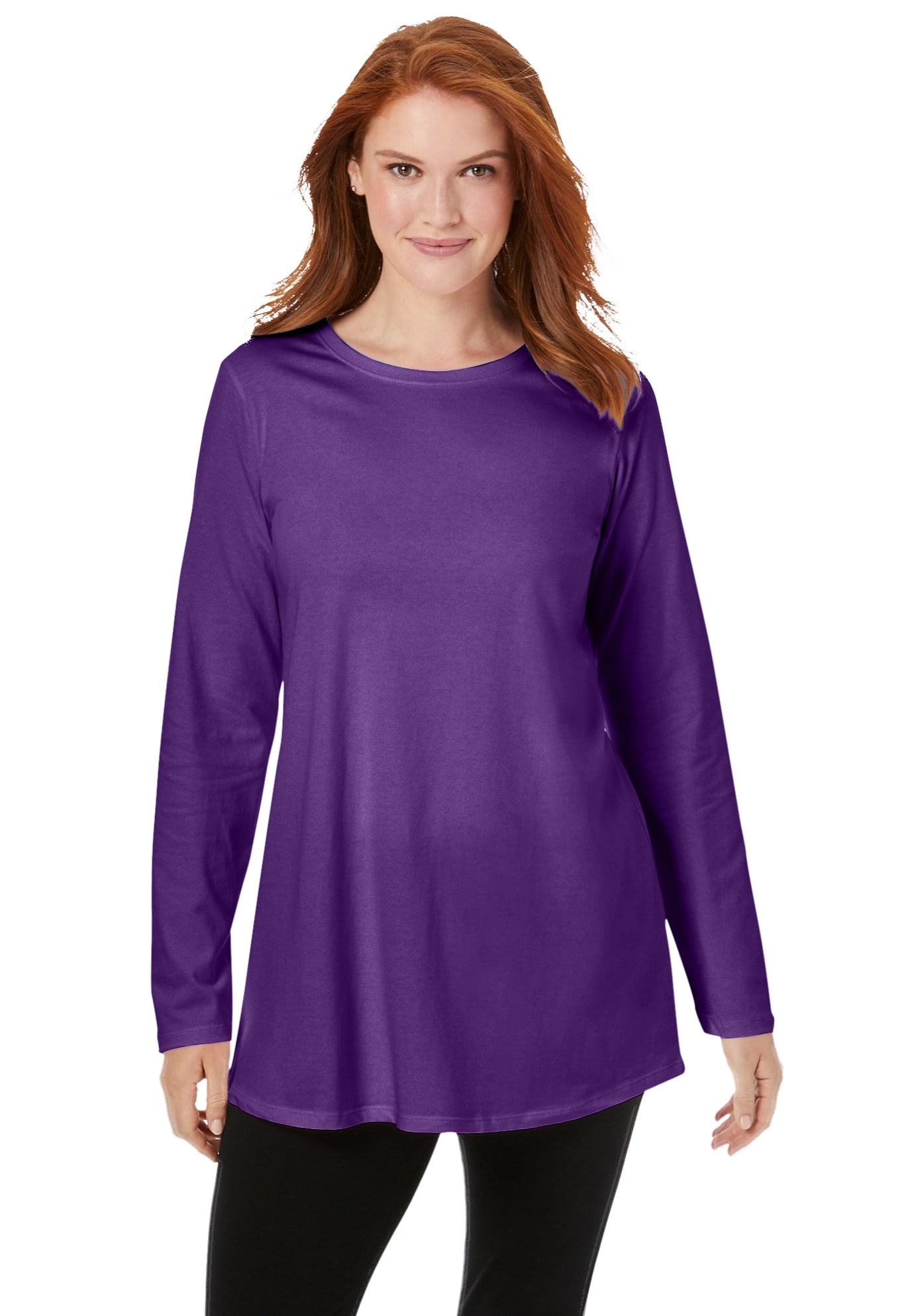 Woman Within Plus Size Perfect Long-Sleeve Crewneck Tunic - Walmart.com