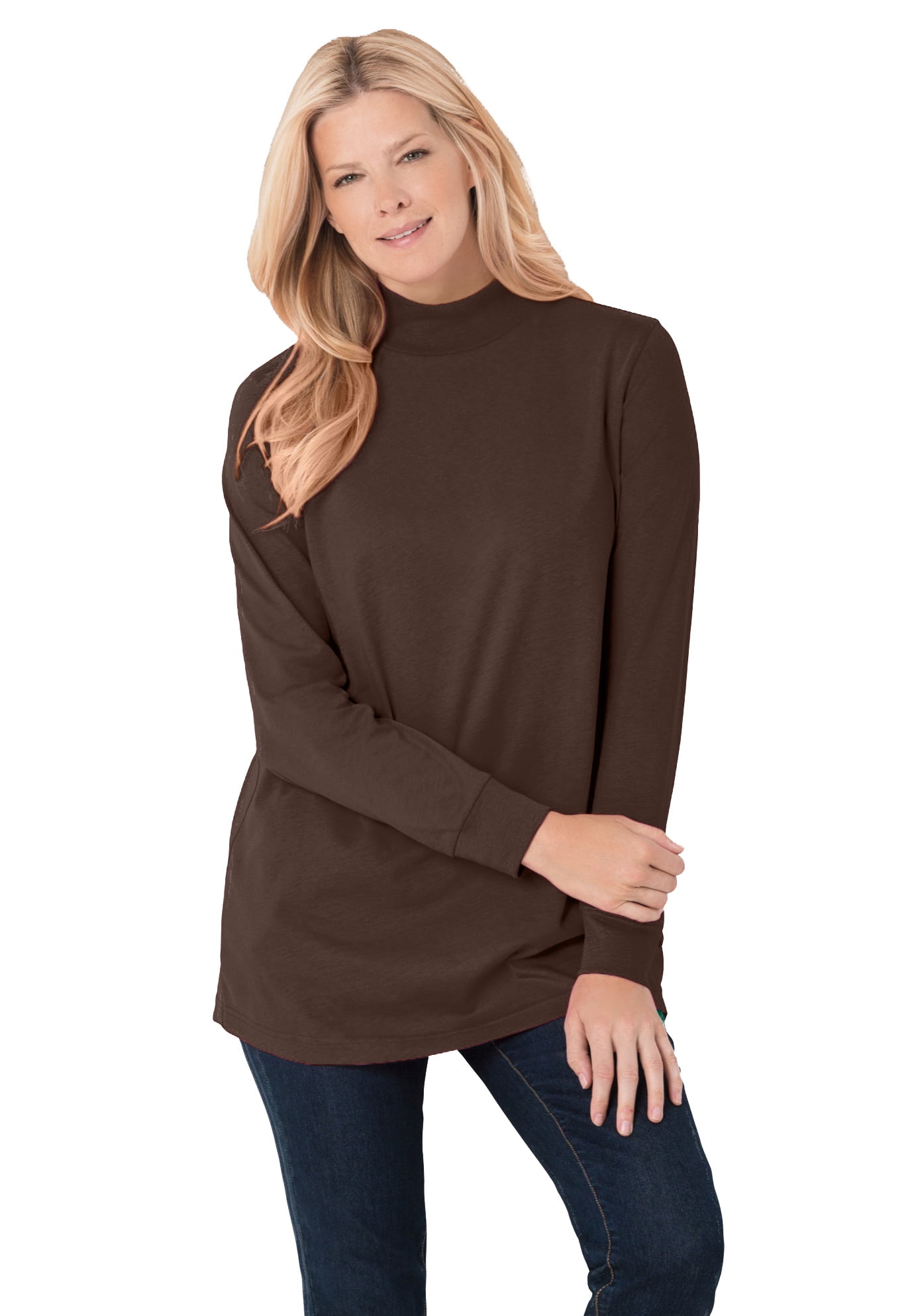 Woman Within Plus Size Perfect Long-Sleeve Mockneck Tee (Petite ...