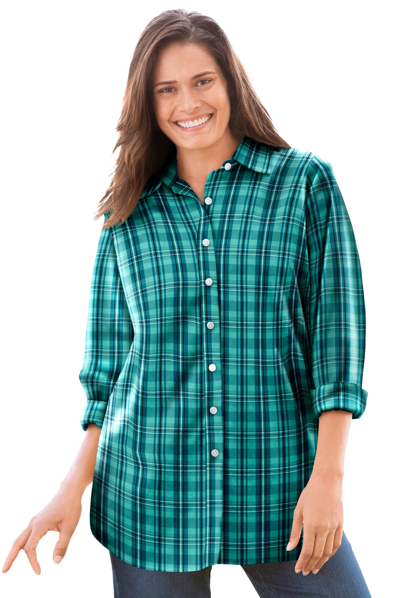 Woman Within Plus Size Perfect Long Sleeve Shirt - Walmart.com