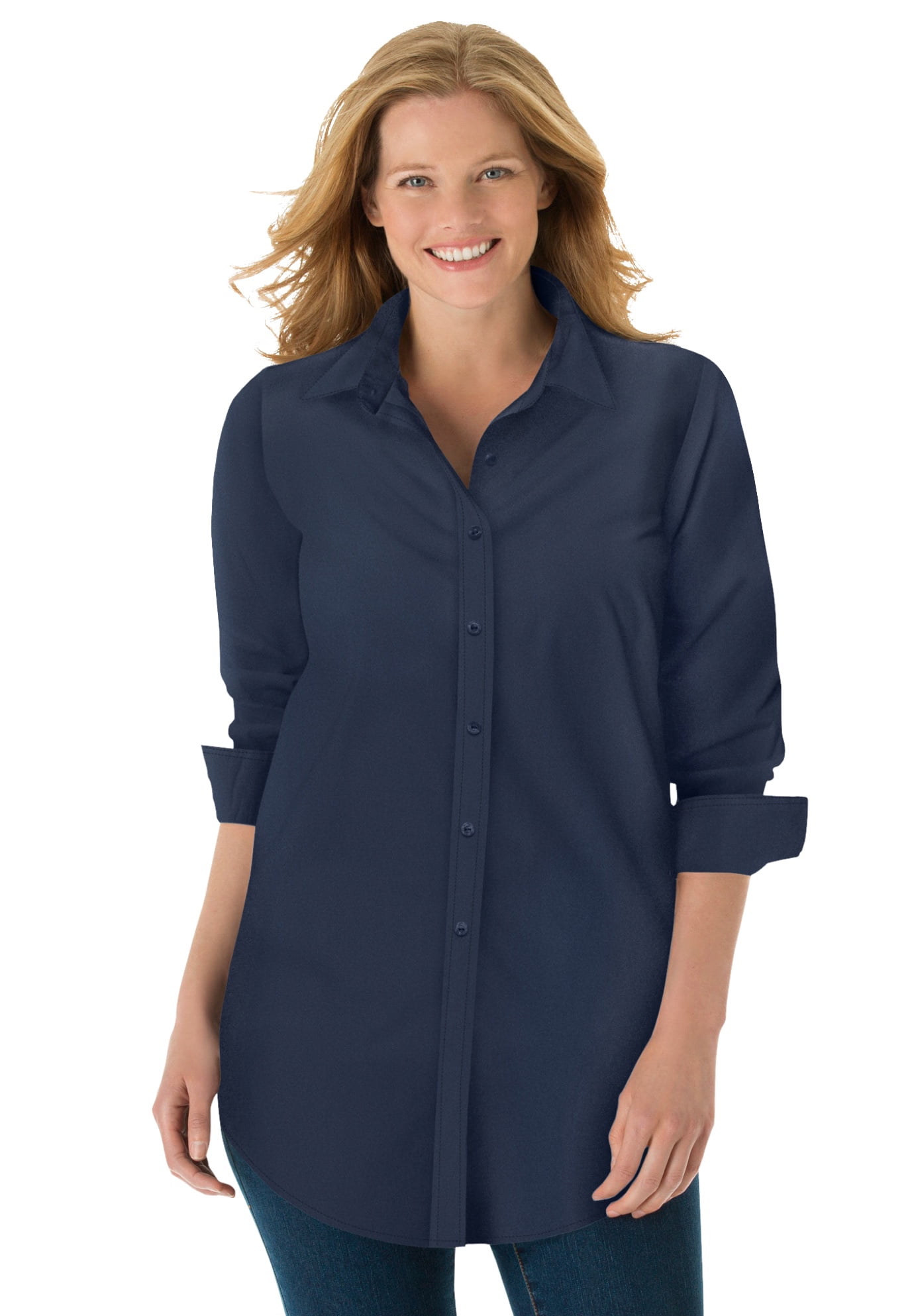 Woman Within Plus Size Perfect Long Sleeve Shirt - Walmart.com