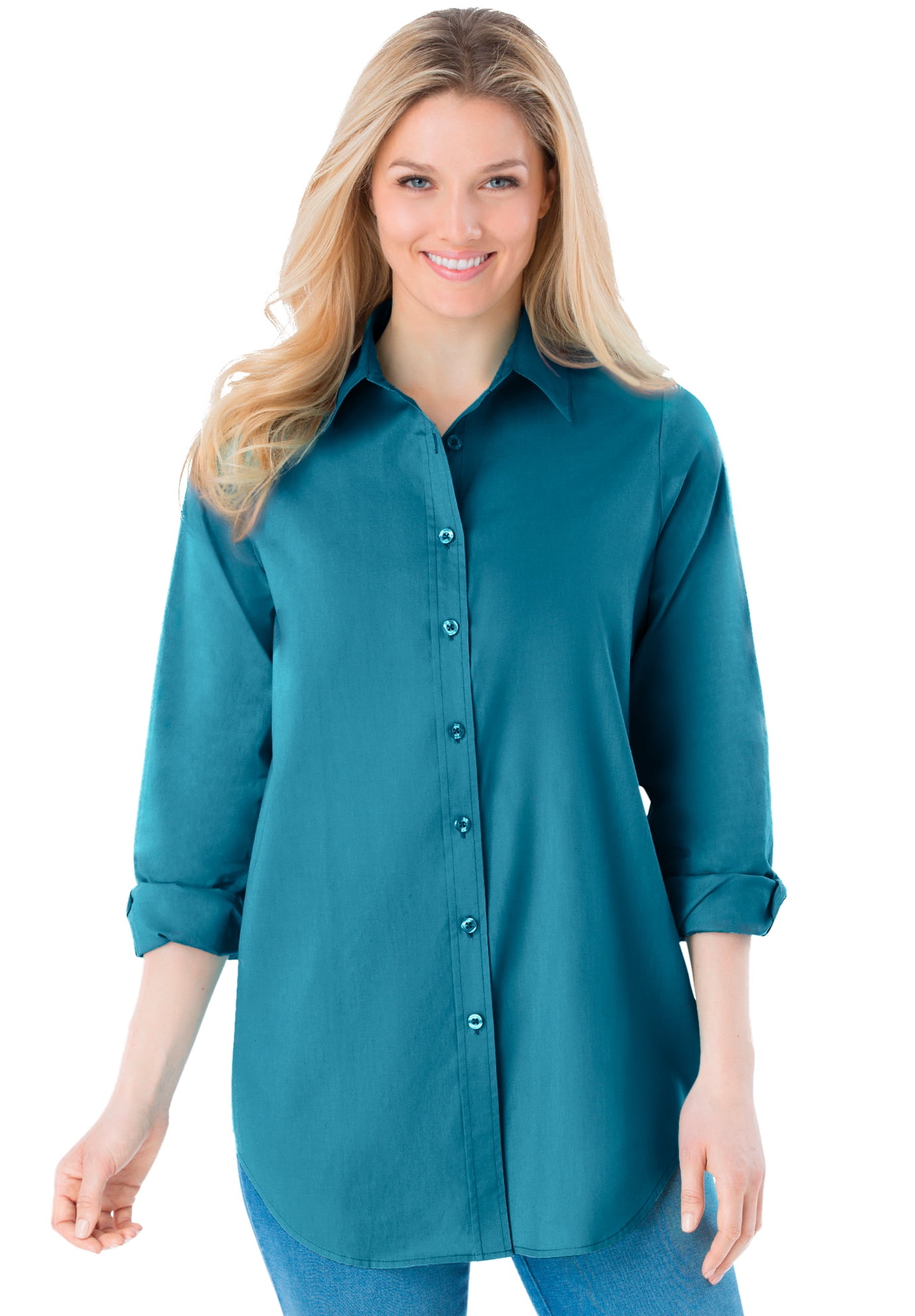 Woman Within Plus Size Perfect Long Sleeve Shirt - Walmart.com