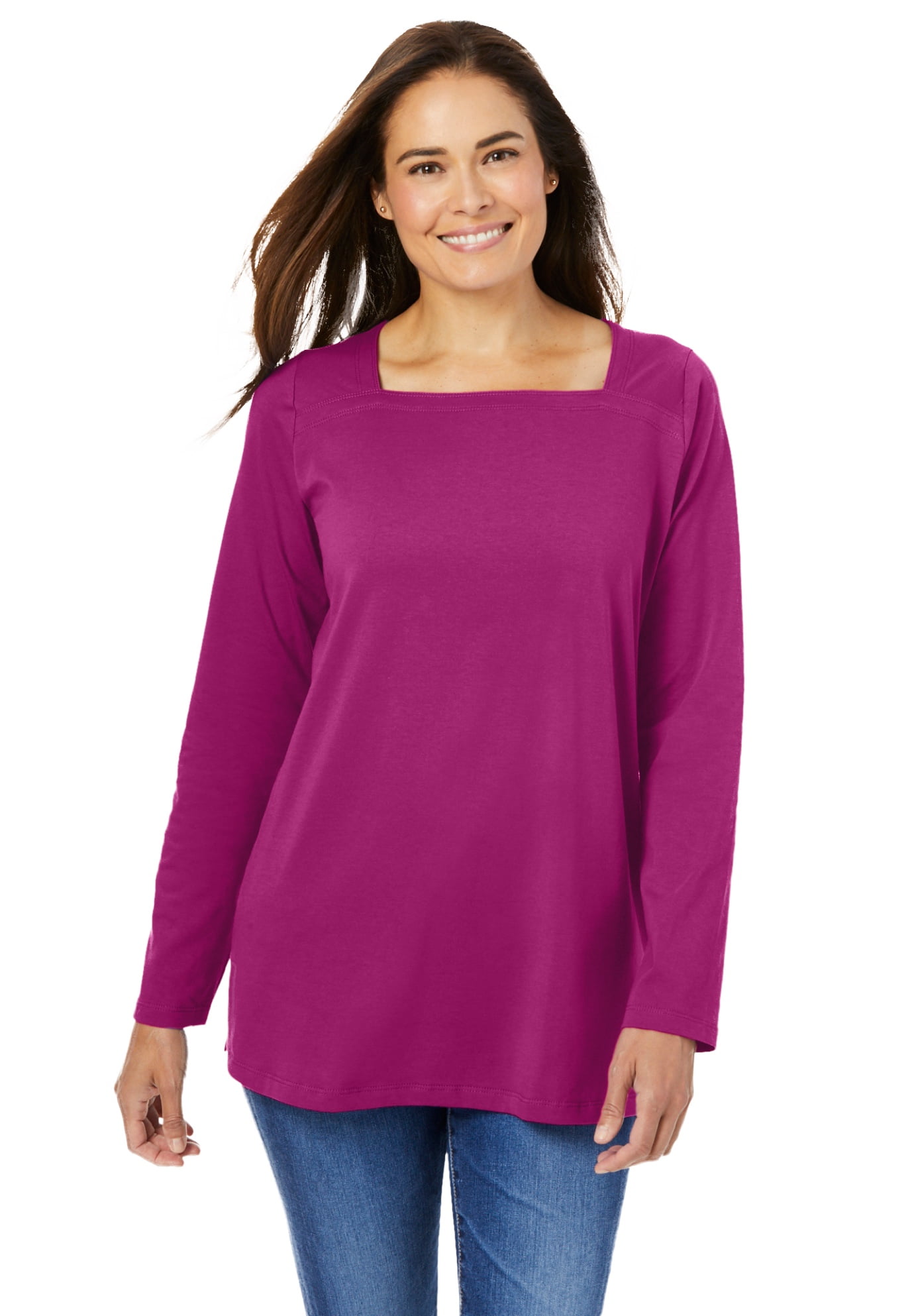 Woman Within Women's Plus Size Perfect Long-Sleeve Square-Neck Tee ...