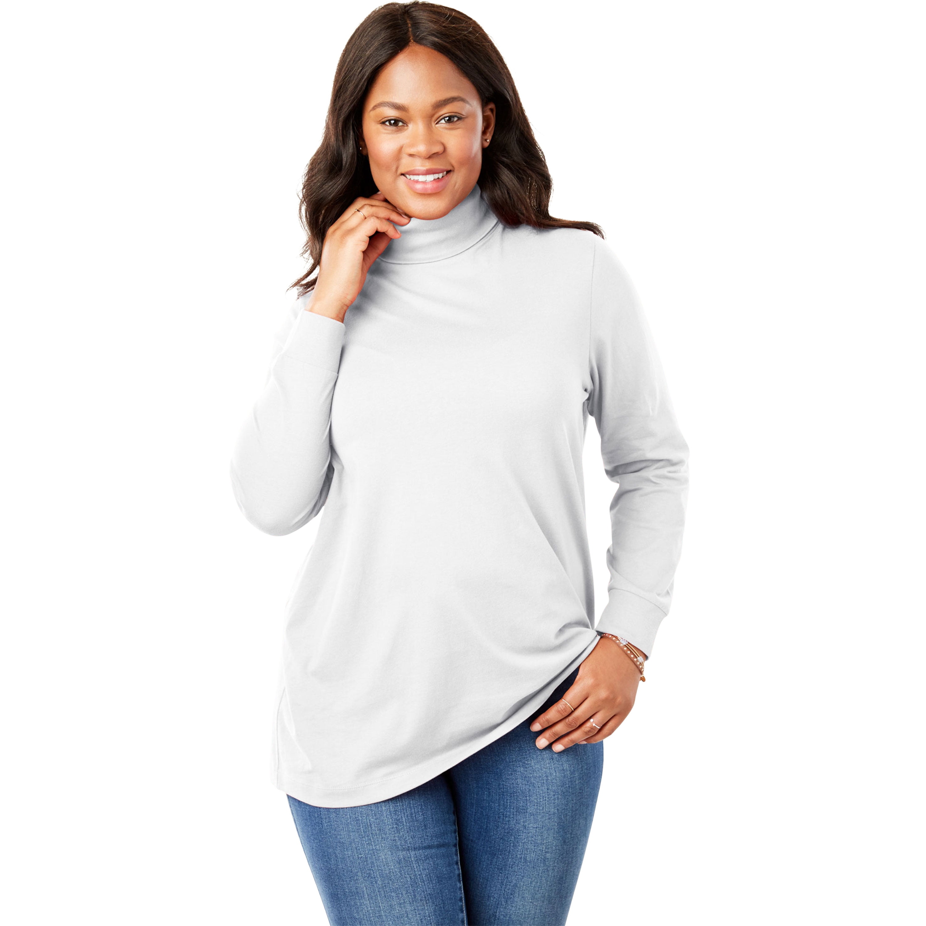 Woman Within Plus Size Perfect Long-Sleeve Turtleneck Shirt Top ...