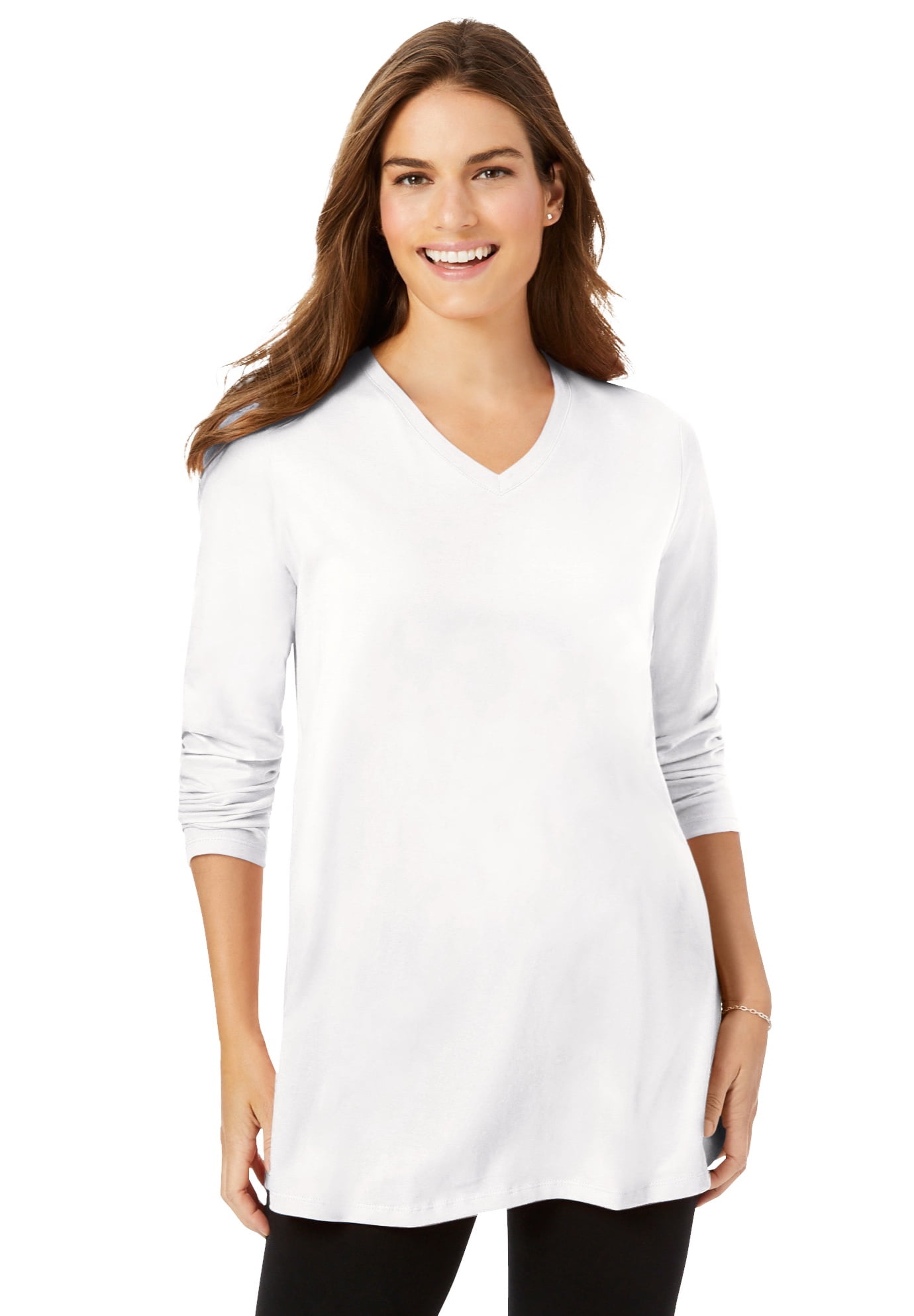 Woman Within Plus Size Perfect Long-Sleeve V-Neck Tunic - Walmart.com