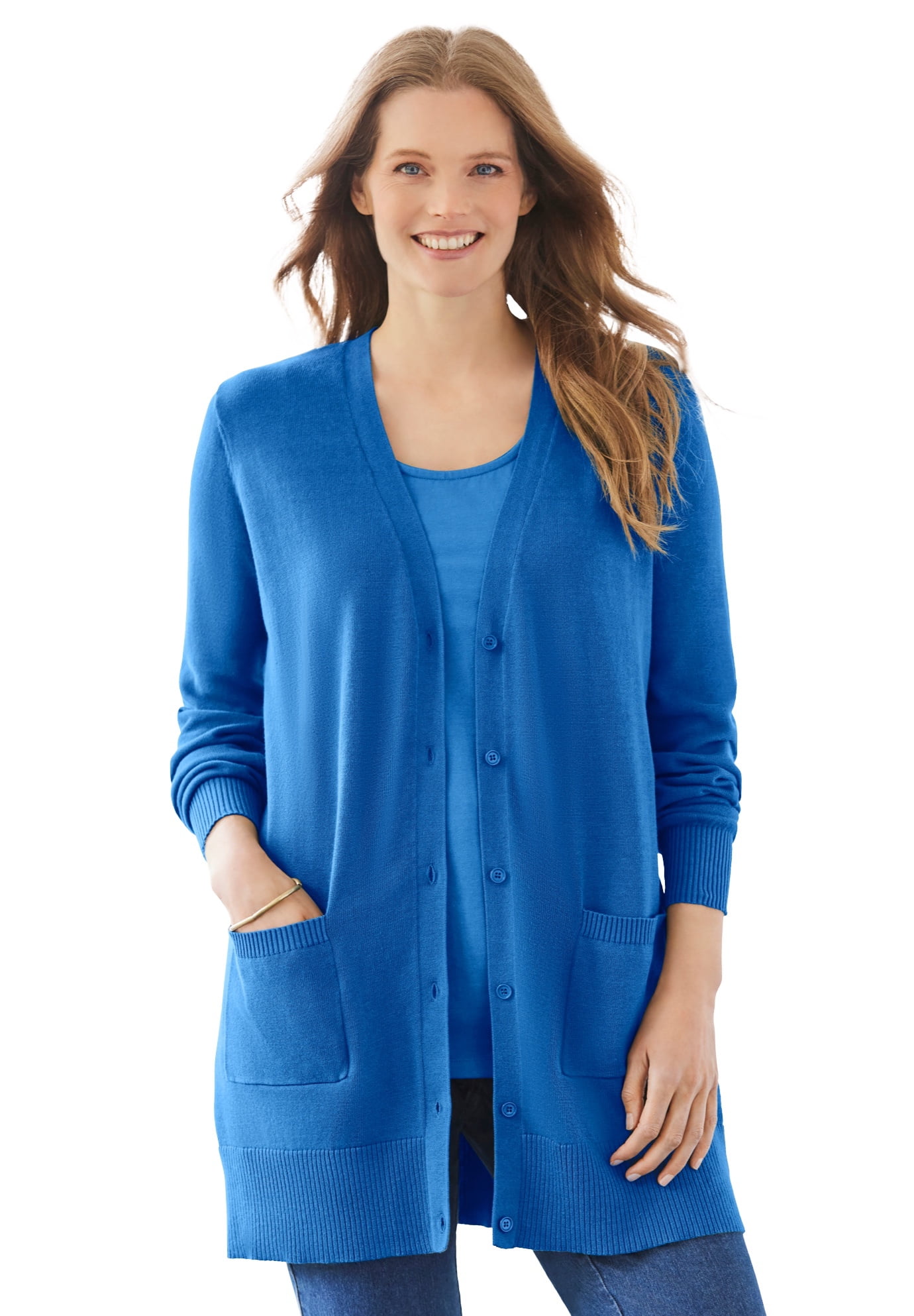 Woman Within Plus Size Perfect Longer-Length Cotton Cardigan - Walmart.com