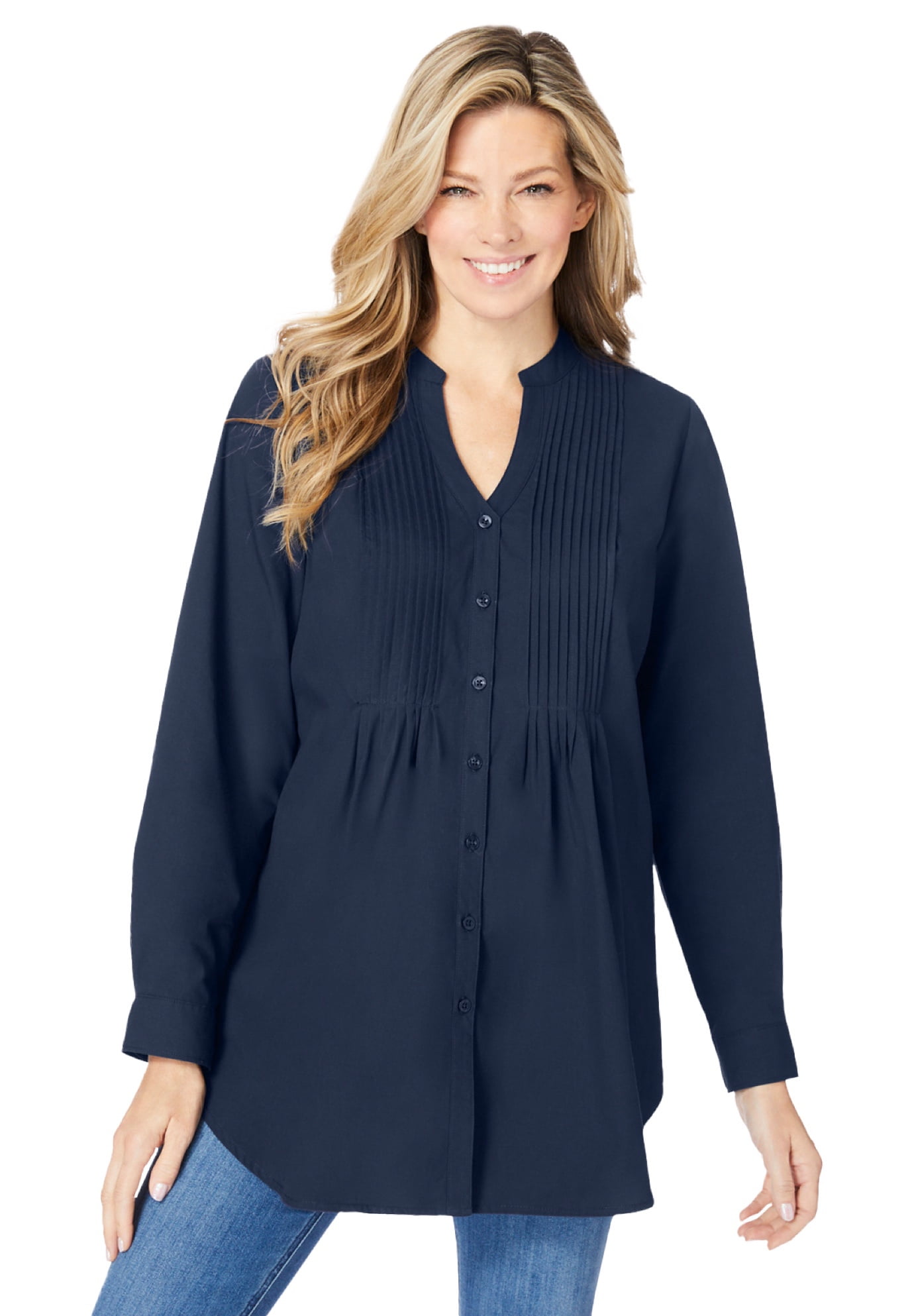 Woman Within Women's Plus Size Perfect Pintuck Tunic - Walmart.com