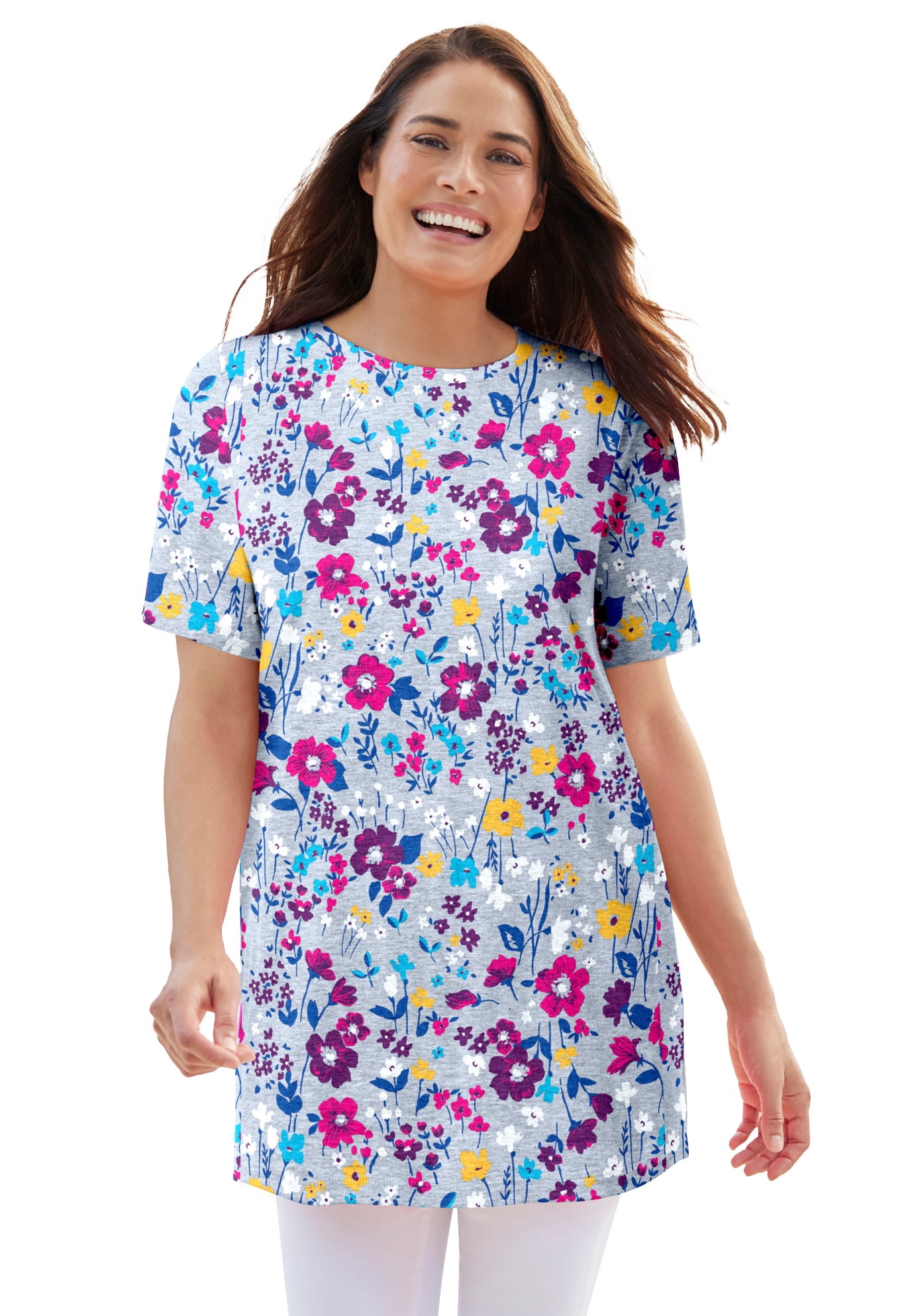 Woman Within Plus Size Perfect Printed Crewneck Tunic - Walmart.com