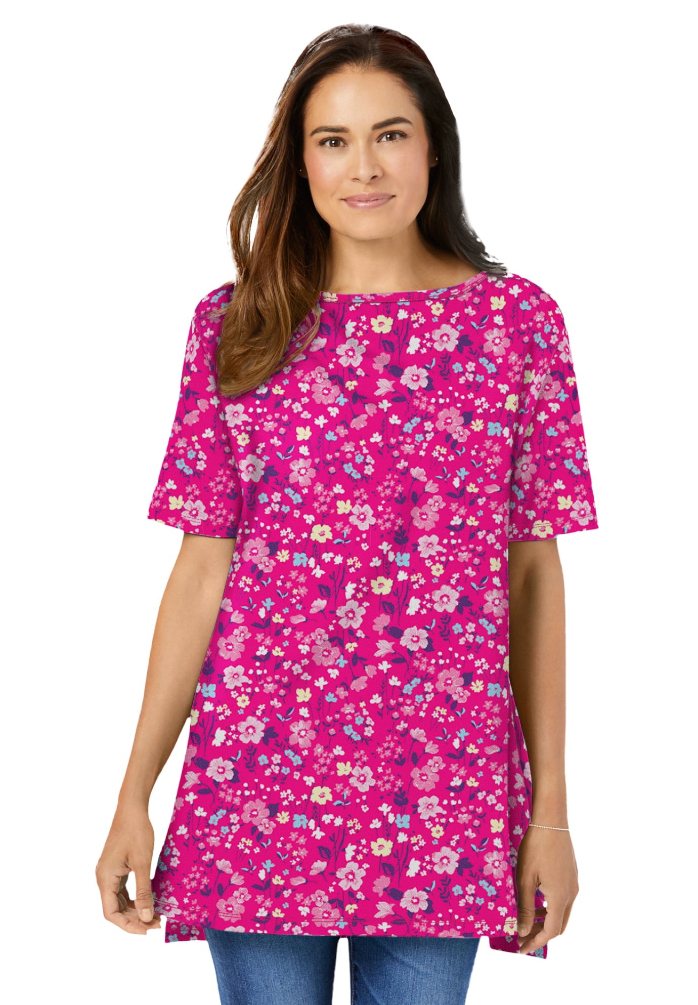 Woman Within Women's Plus Size Perfect Printed Short-Sleeve Boatneck ...