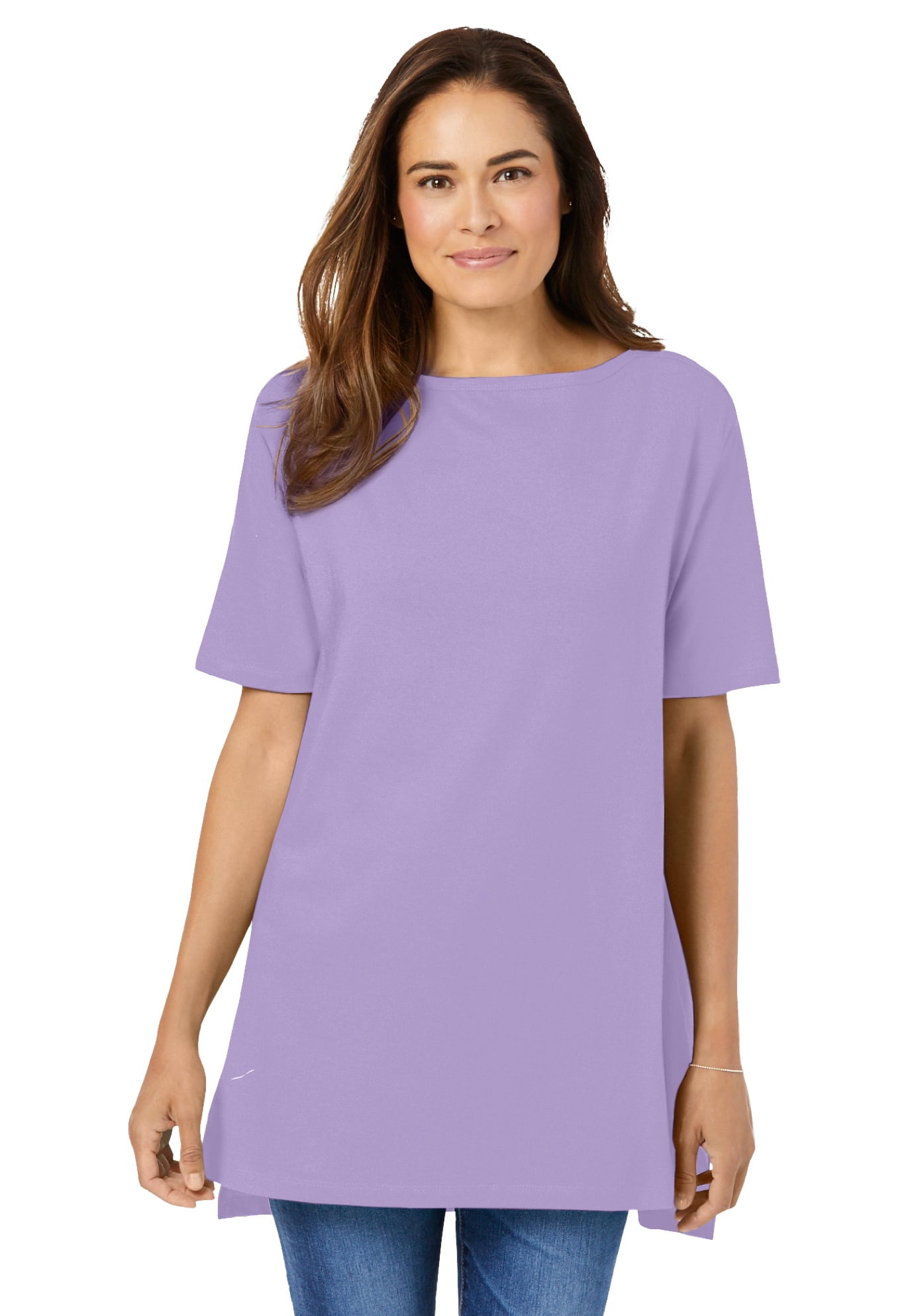 Woman Within Plus Size Perfect Short-Sleeve Boatneck Tunic - Walmart.com