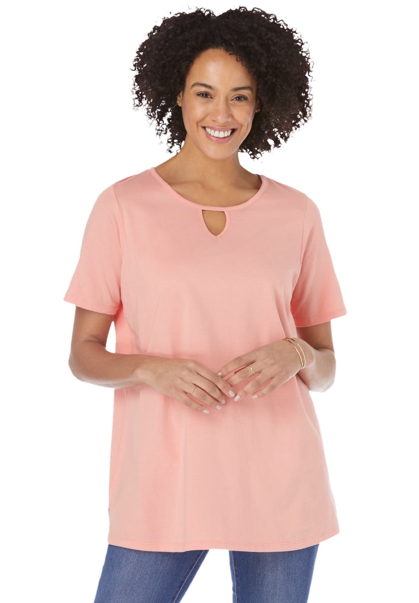 Woman Within Plus Size Perfect Short-Sleeve Keyhole Tee - Walmart.com