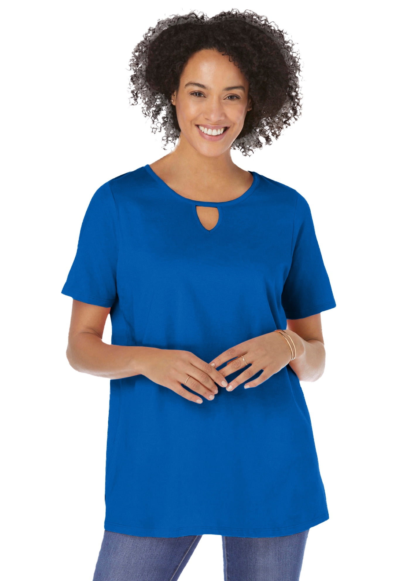 Woman Within Plus Size Perfect Short-Sleeve Keyhole Tee - Walmart.com