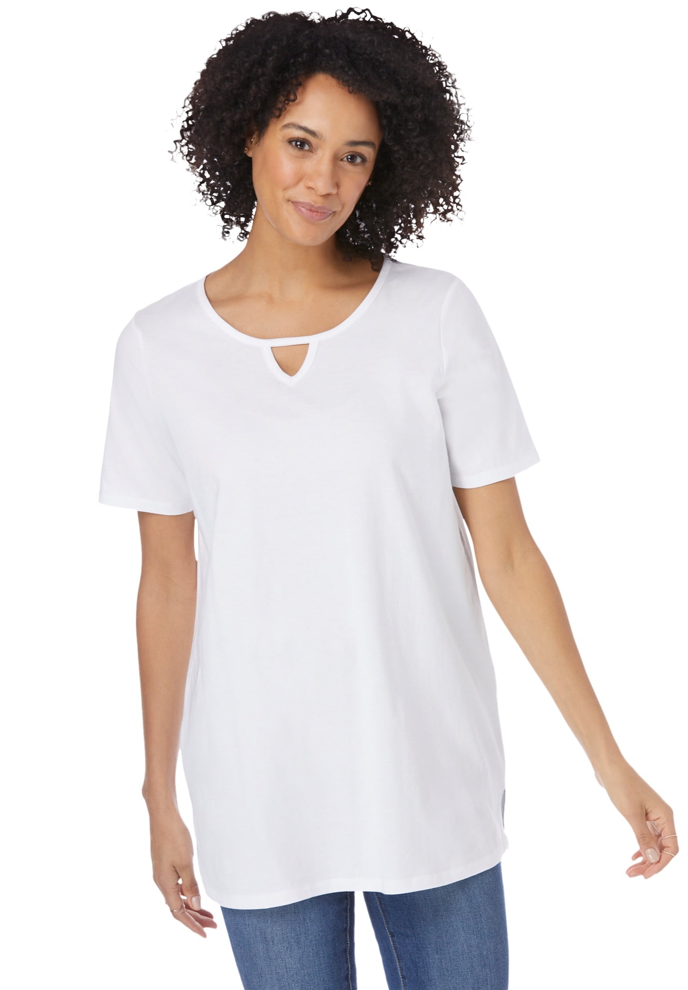 Woman Within Plus Size Perfect Short-Sleeve Keyhole Tee - Walmart.com