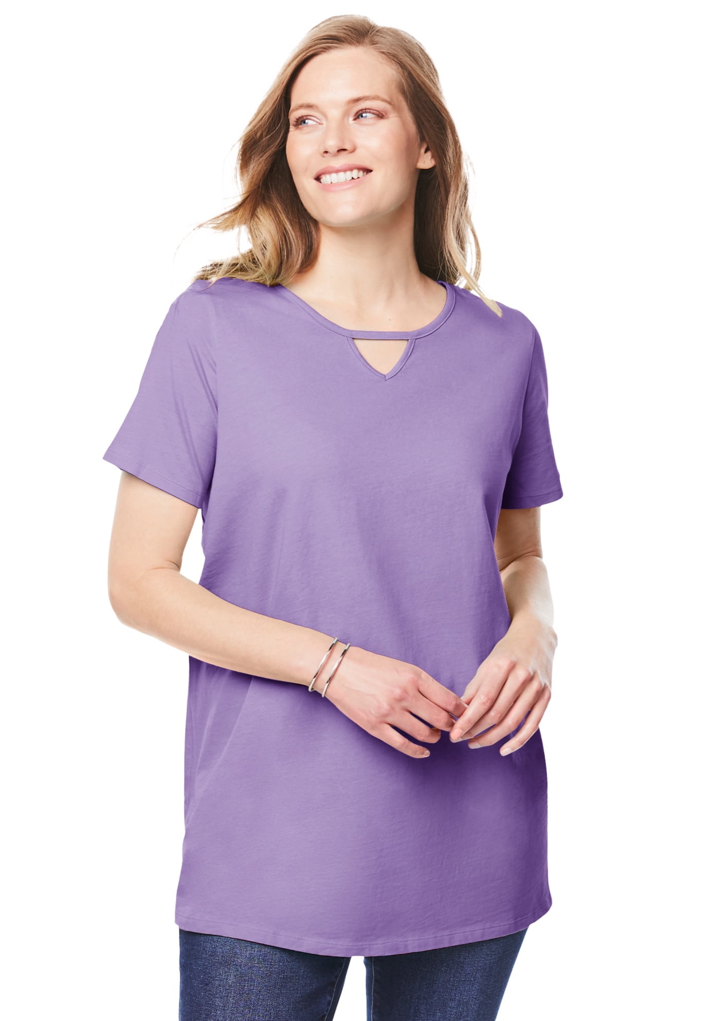 Woman Within Plus Size Perfect Short-Sleeve Keyhole Tee - Walmart.com