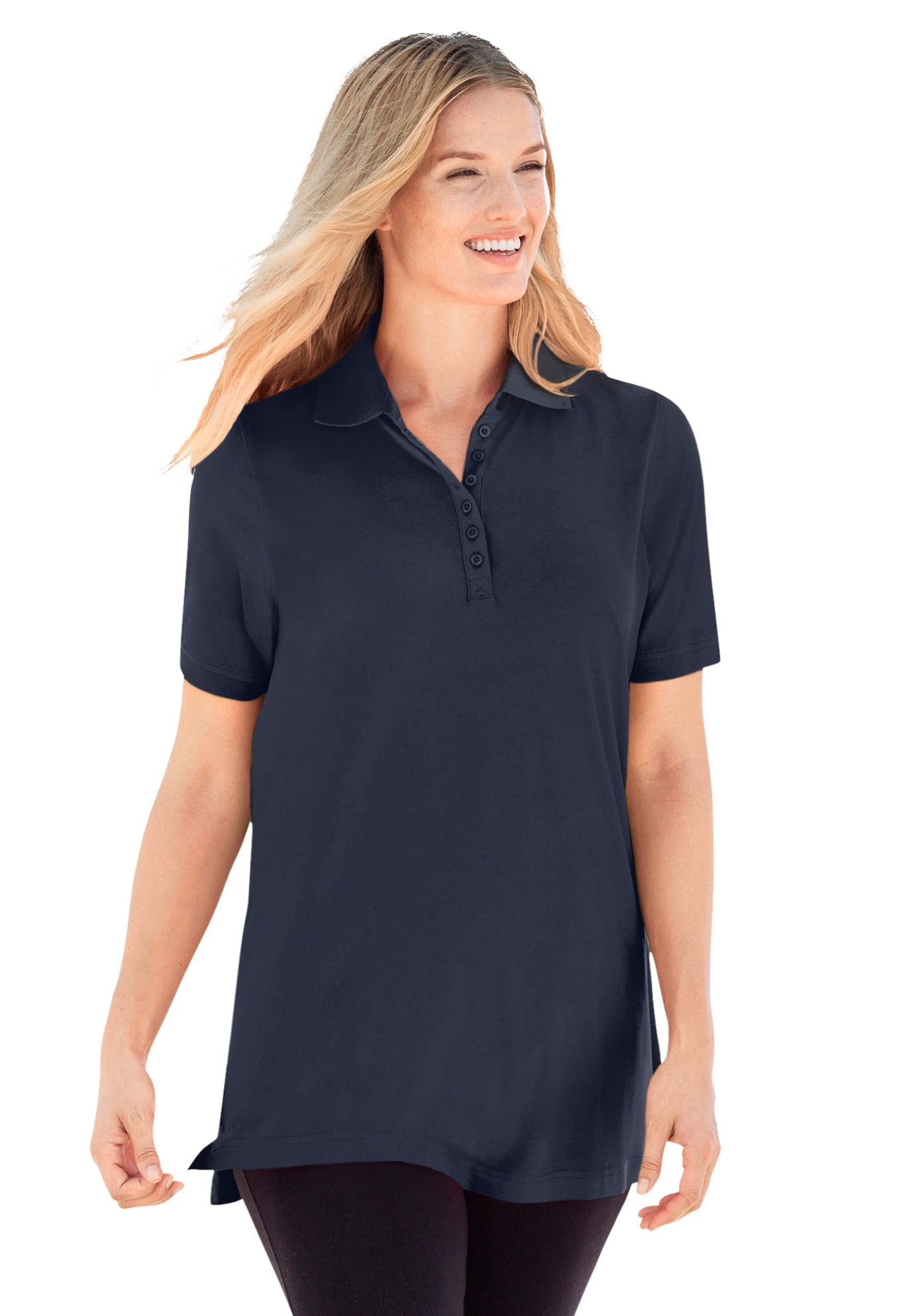 Woman Within Plus Size Perfect Short-Sleeve Polo Shirt - Walmart.com