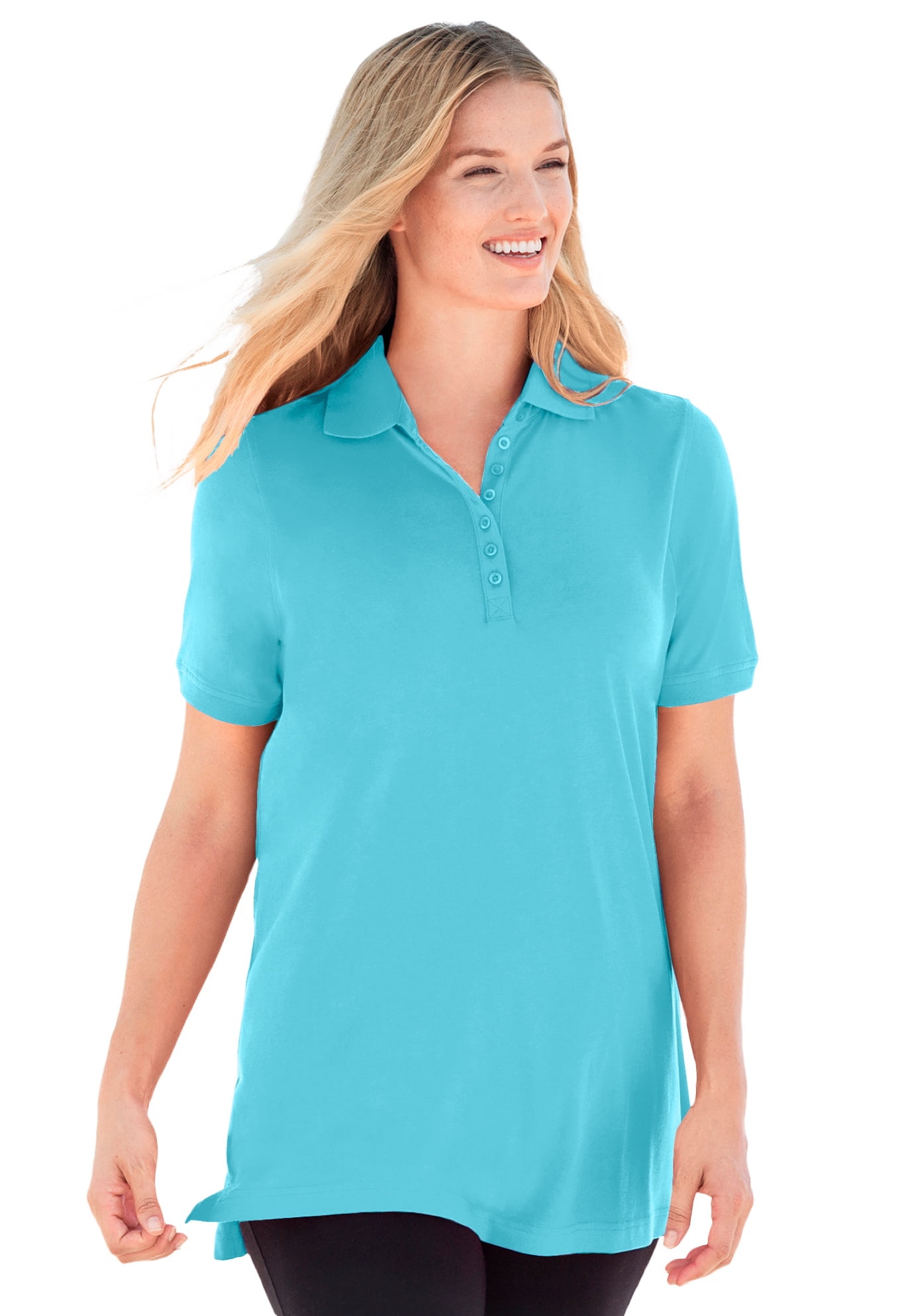 Woman Within Women's Plus Size Perfect Short-Sleeve Polo Shirt ...
