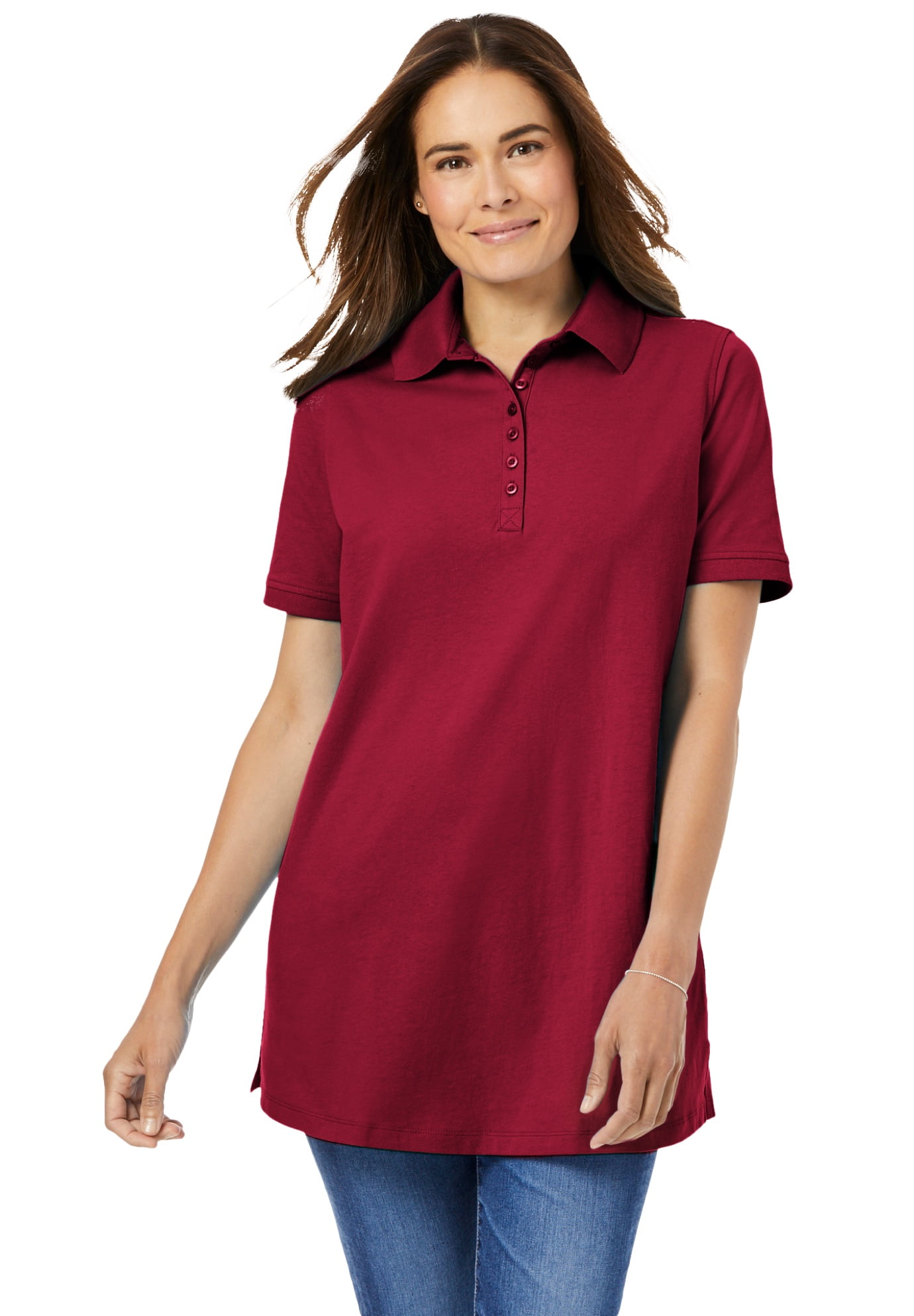 Woman Within Plus Size Perfect Short-Sleeve Polo Shirt - Walmart.com