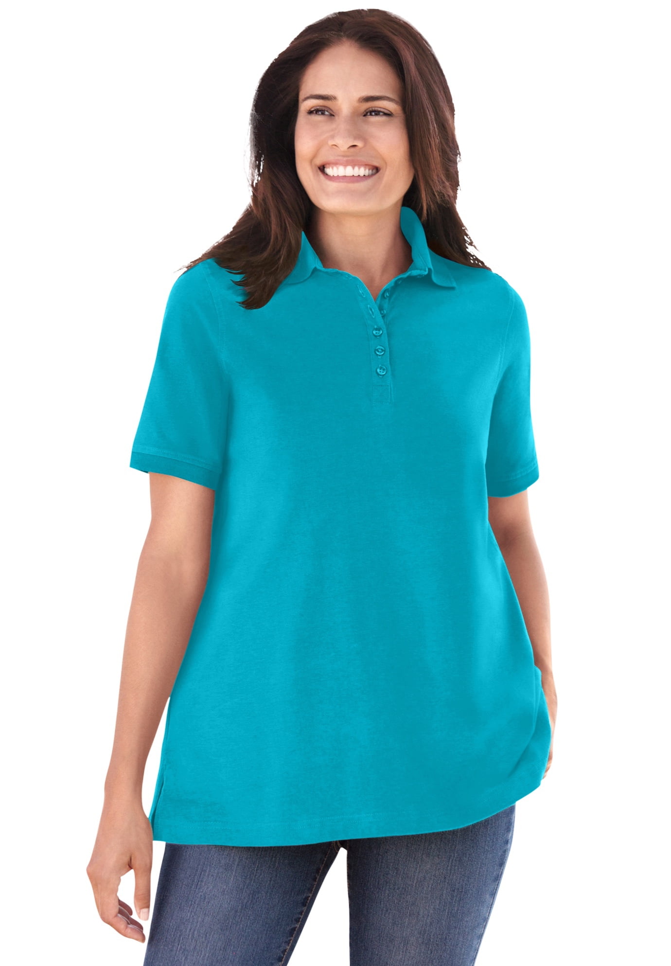 Woman Within Plus Size Perfect Short-Sleeve Polo Shirt - Walmart.com
