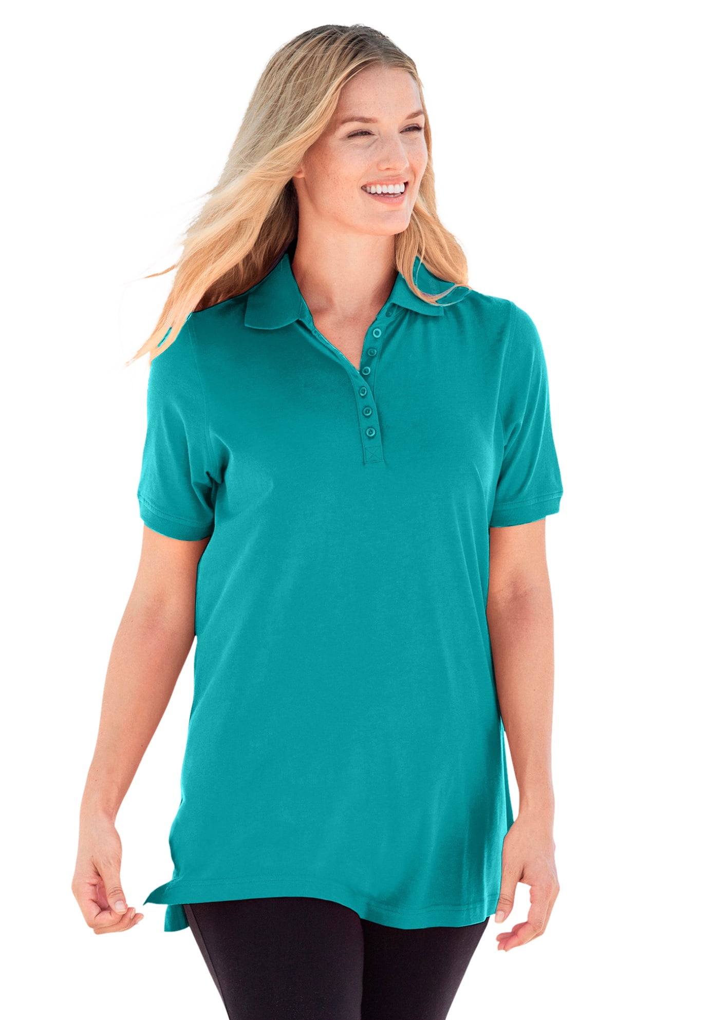 Woman Within Plus Size Perfect Short-Sleeve Polo Shirt - Walmart.com