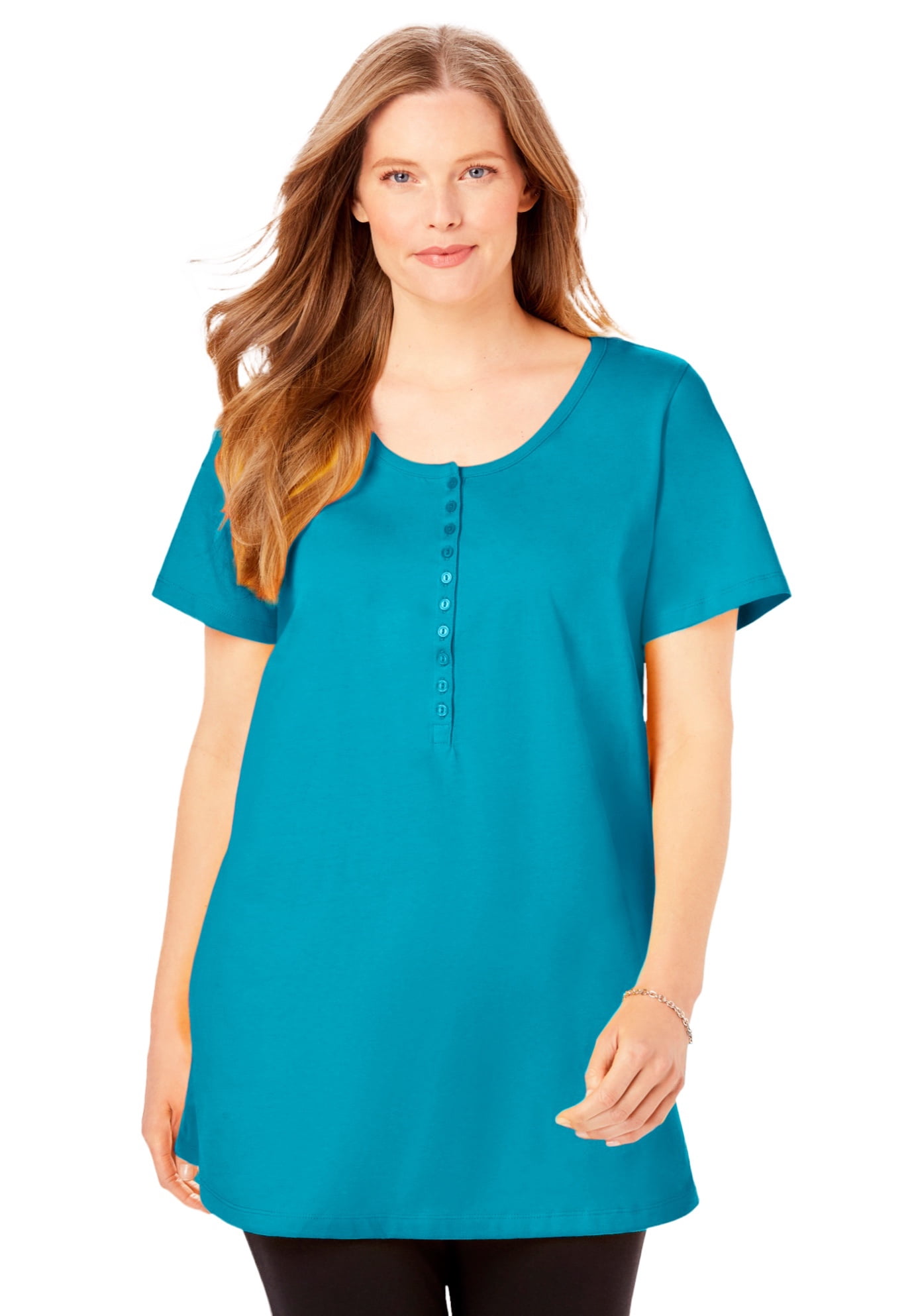 Woman Within Plus Size Perfect Short-Sleeve Scoop-Neck Henley Tunic ...