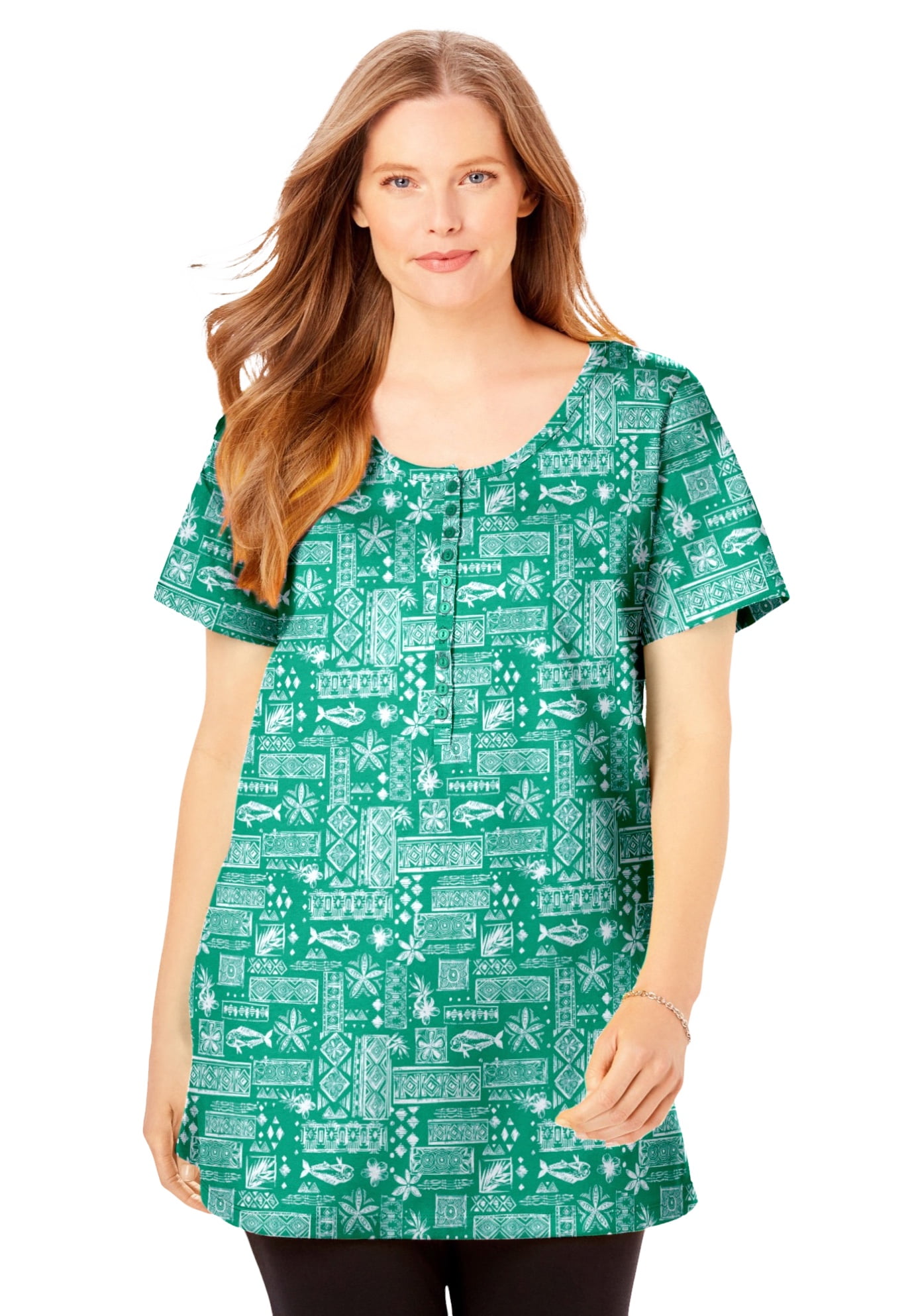Woman Within Women's Plus Size Perfect Short-Sleeve Scoop-Neck Henley ...