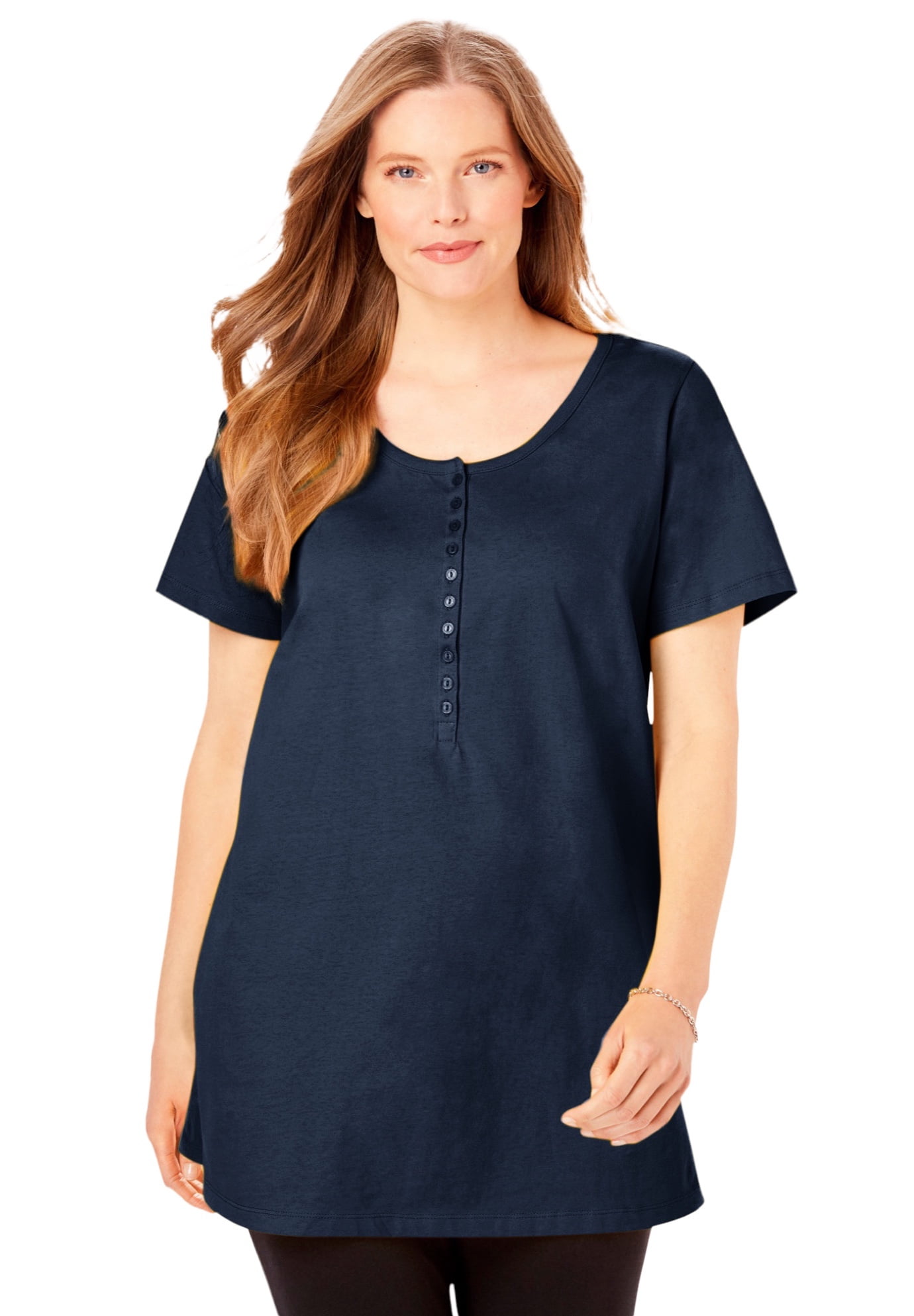 Woman Within Plus Size Perfect Short-Sleeve Scoop-Neck Henley Tunic ...