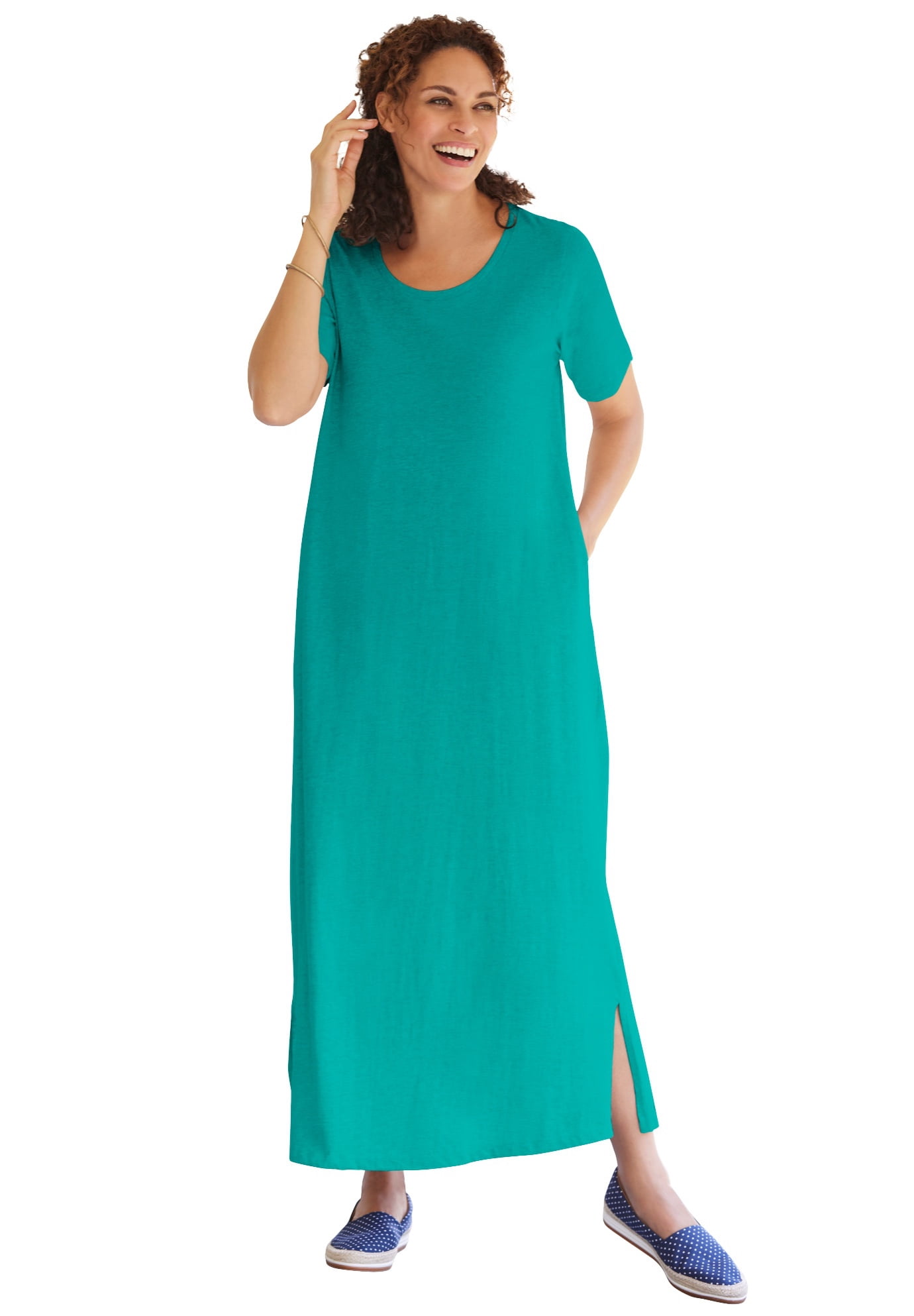 Woman Within Plus Size Perfect Short-Sleeve Scoopneck Maxi Tee Dress ...