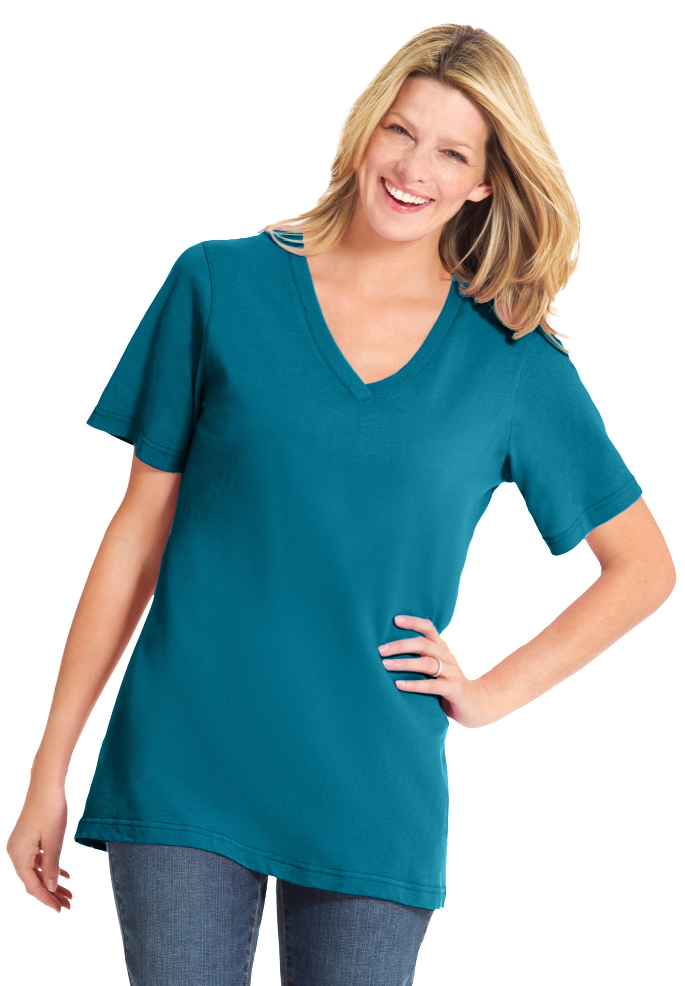 Woman Within Plus Size Perfect Short-Sleeve V-Neck Tee (Petite ...