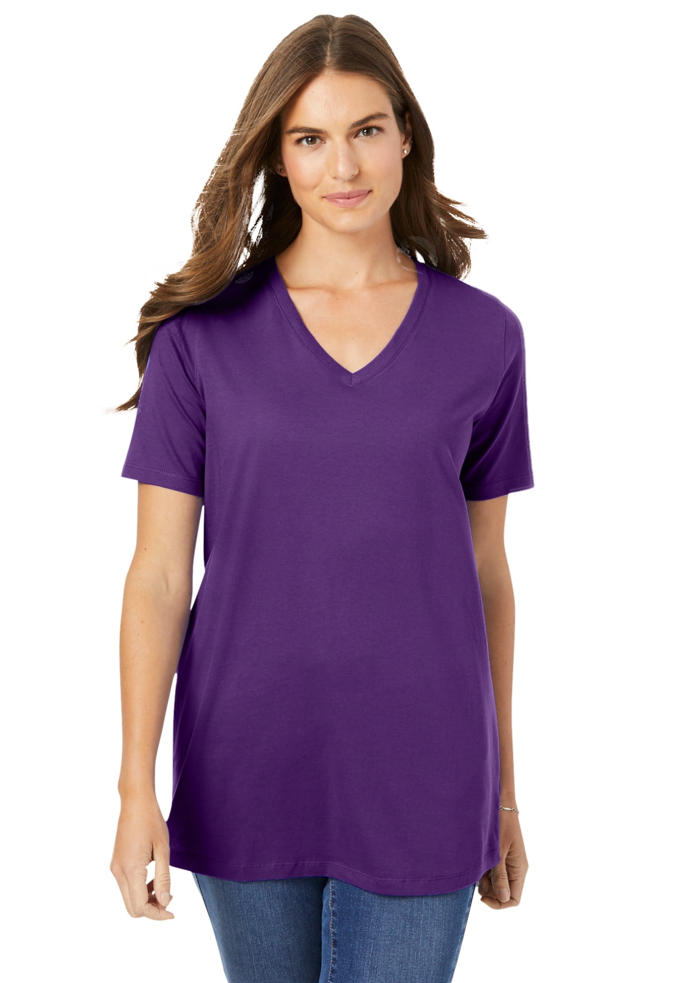 Woman Within Plus Size Perfect Short-Sleeve V-Neck Tee (Petite ...