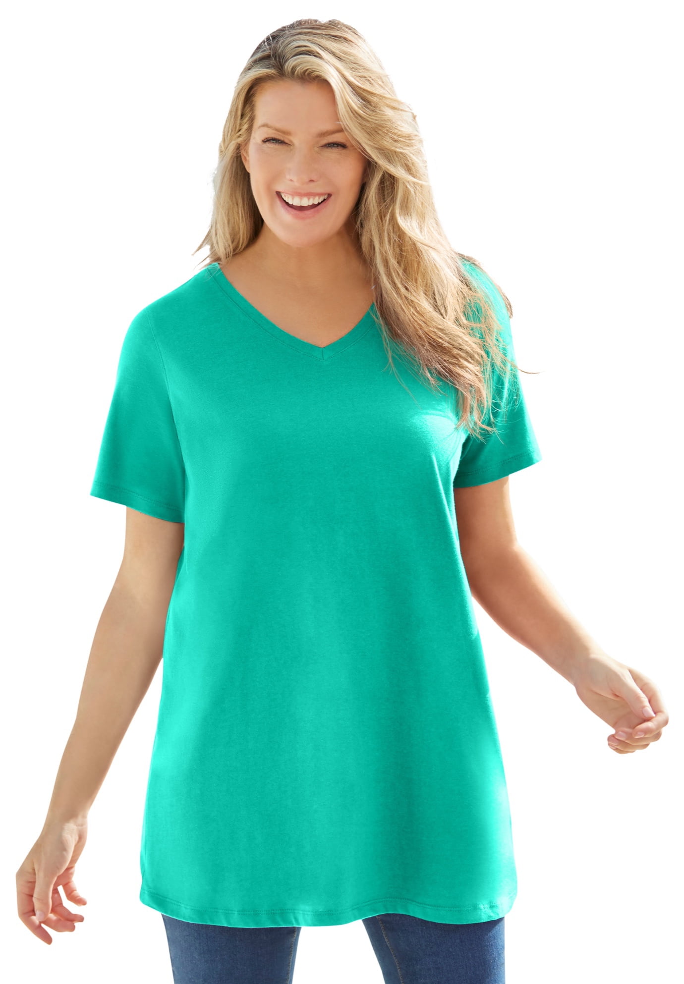 Woman Within Women's Plus Size Perfect Short-Sleeve V-Neck Tunic ...