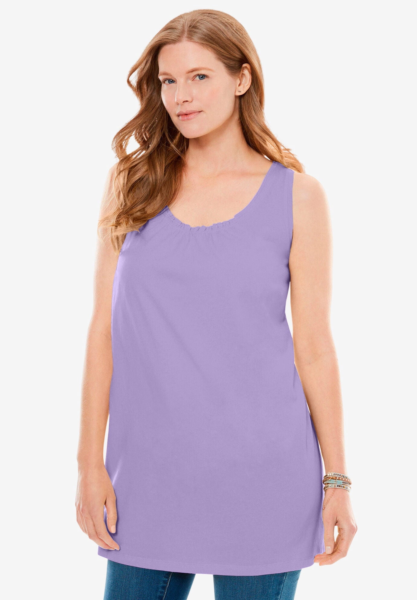 Woman Within Plus Size Perfect Sleeveless Shirred U-Neck Tunic ...