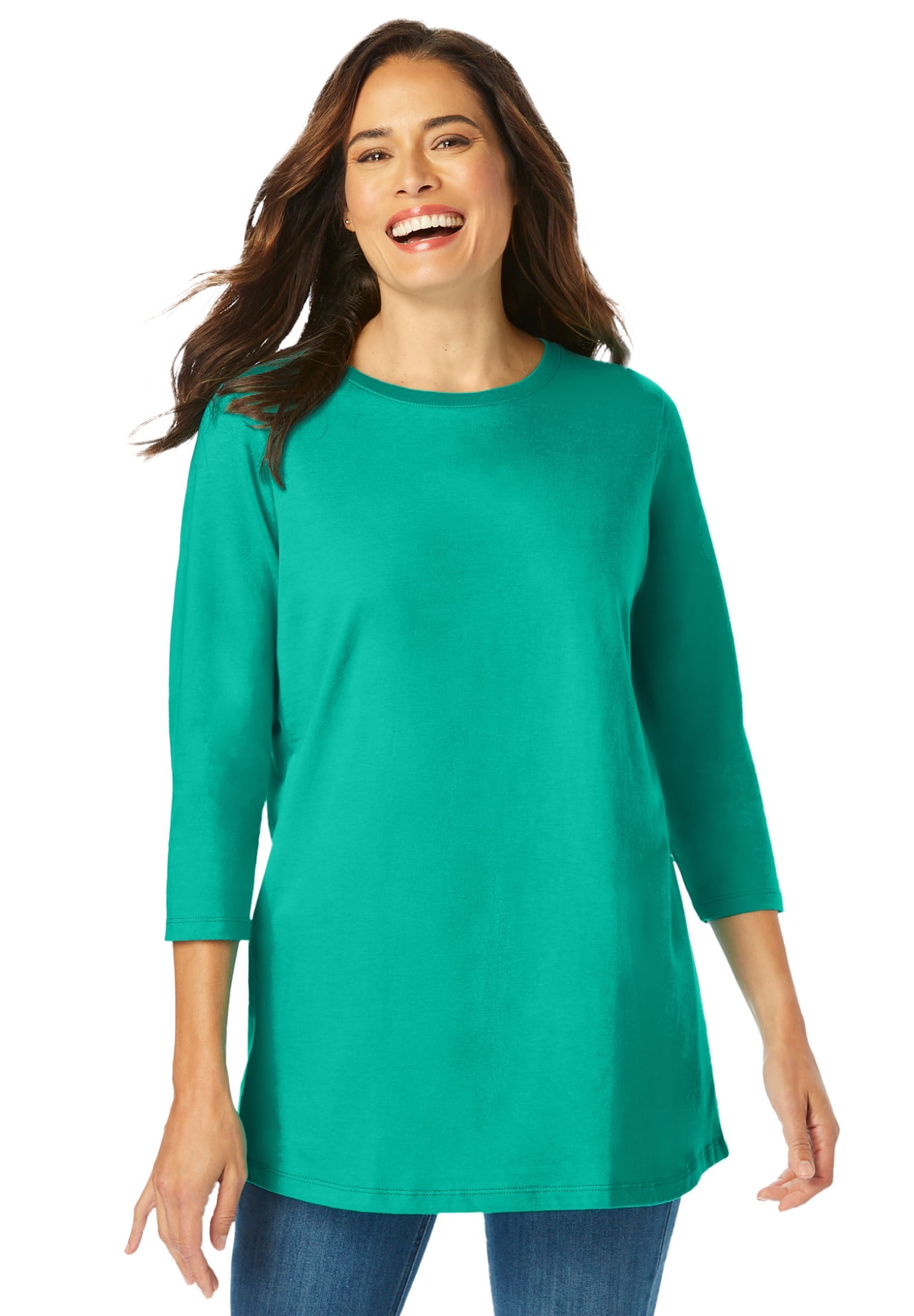 Woman Within Plus Size Perfect Three-Quarter Sleeve Crewneck Tee ...