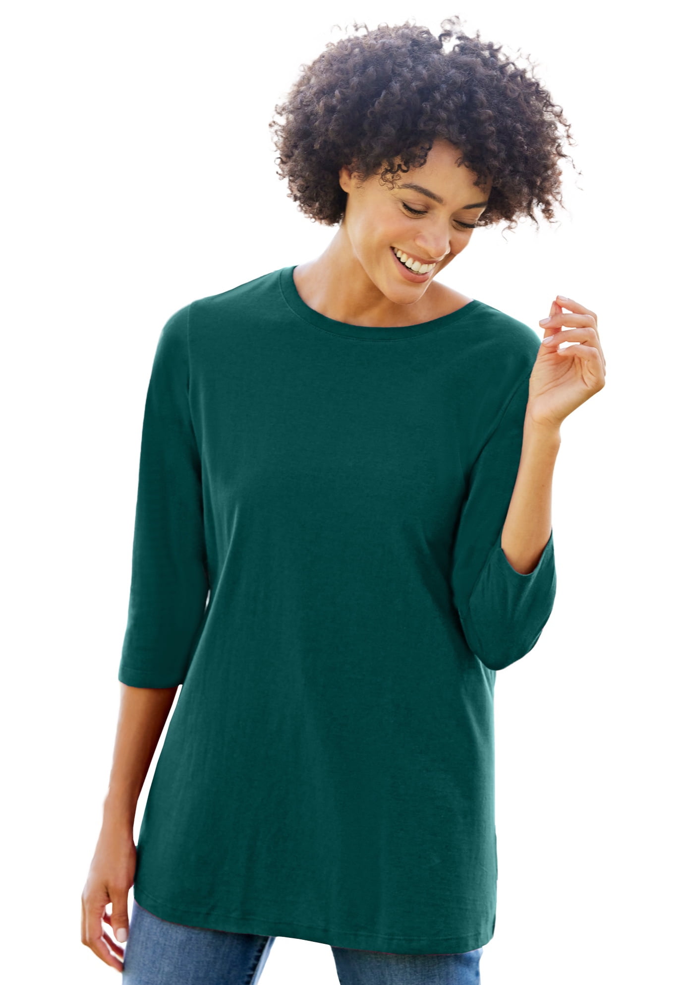 Woman Within Plus Size Perfect Three-Quarter Sleeve Crewneck Tee ...