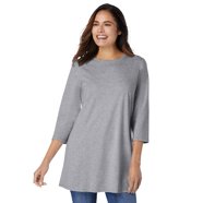 SHOWMALL Plus Size Tunic Top for women 3/4 Sleeve Blouse Gray 3X ...