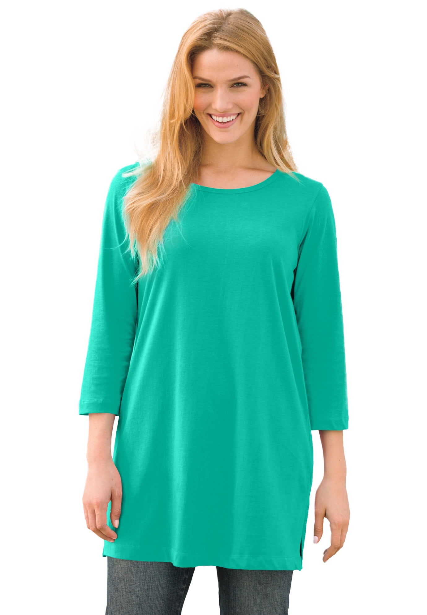 Woman Within Women's Plus Size Perfect Three-Quarter-Sleeve Scoopneck ...