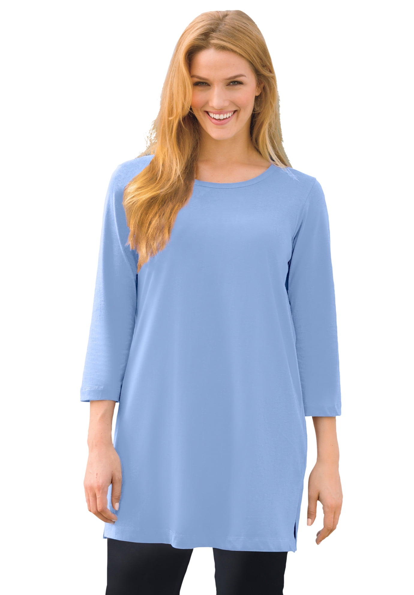 Woman Within Plus Size Perfect Three-Quarter-Sleeve Scoopneck Tunic ...