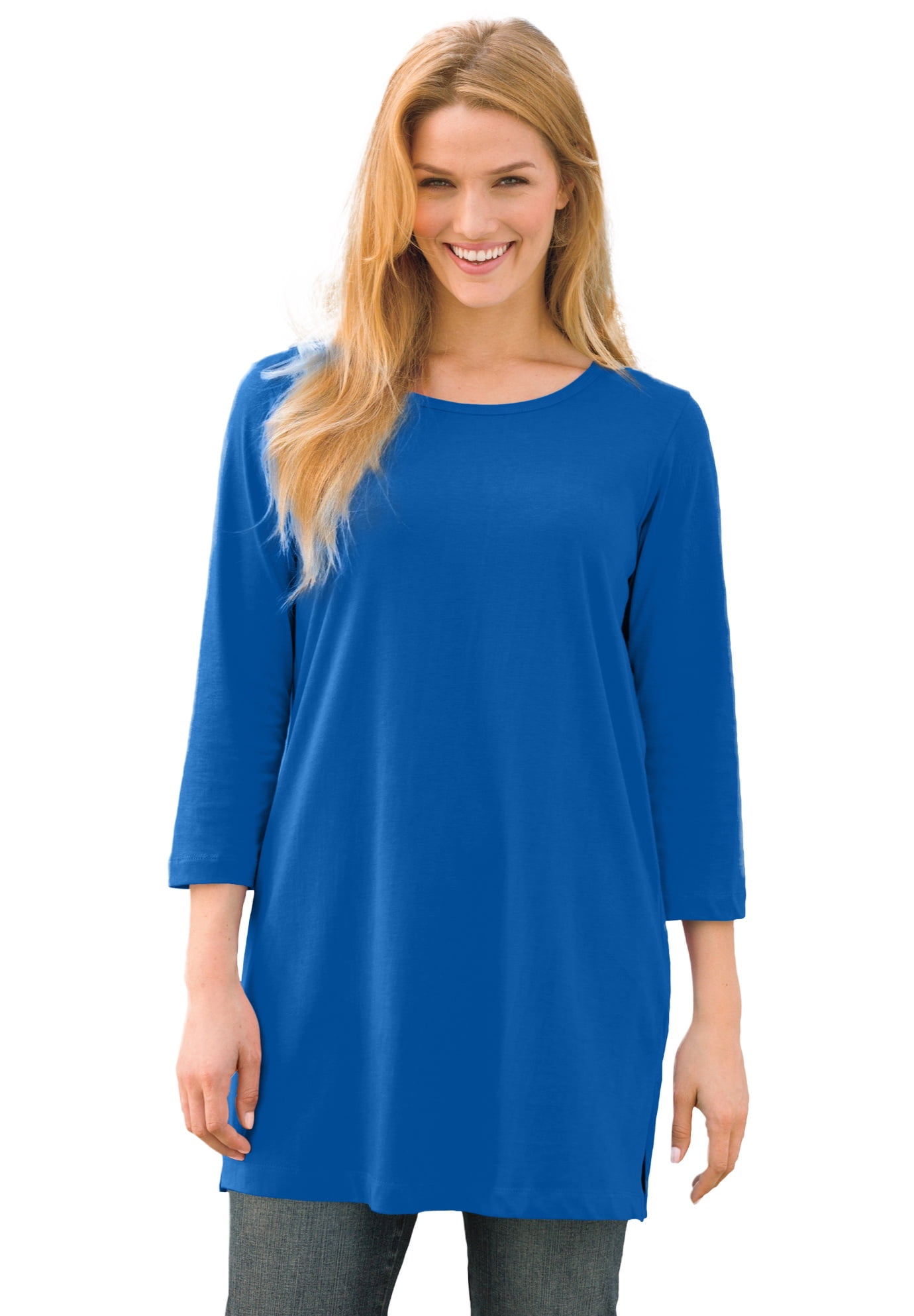 Woman Within Plus Size Perfect Three-Quarter-Sleeve Scoopneck Tunic ...