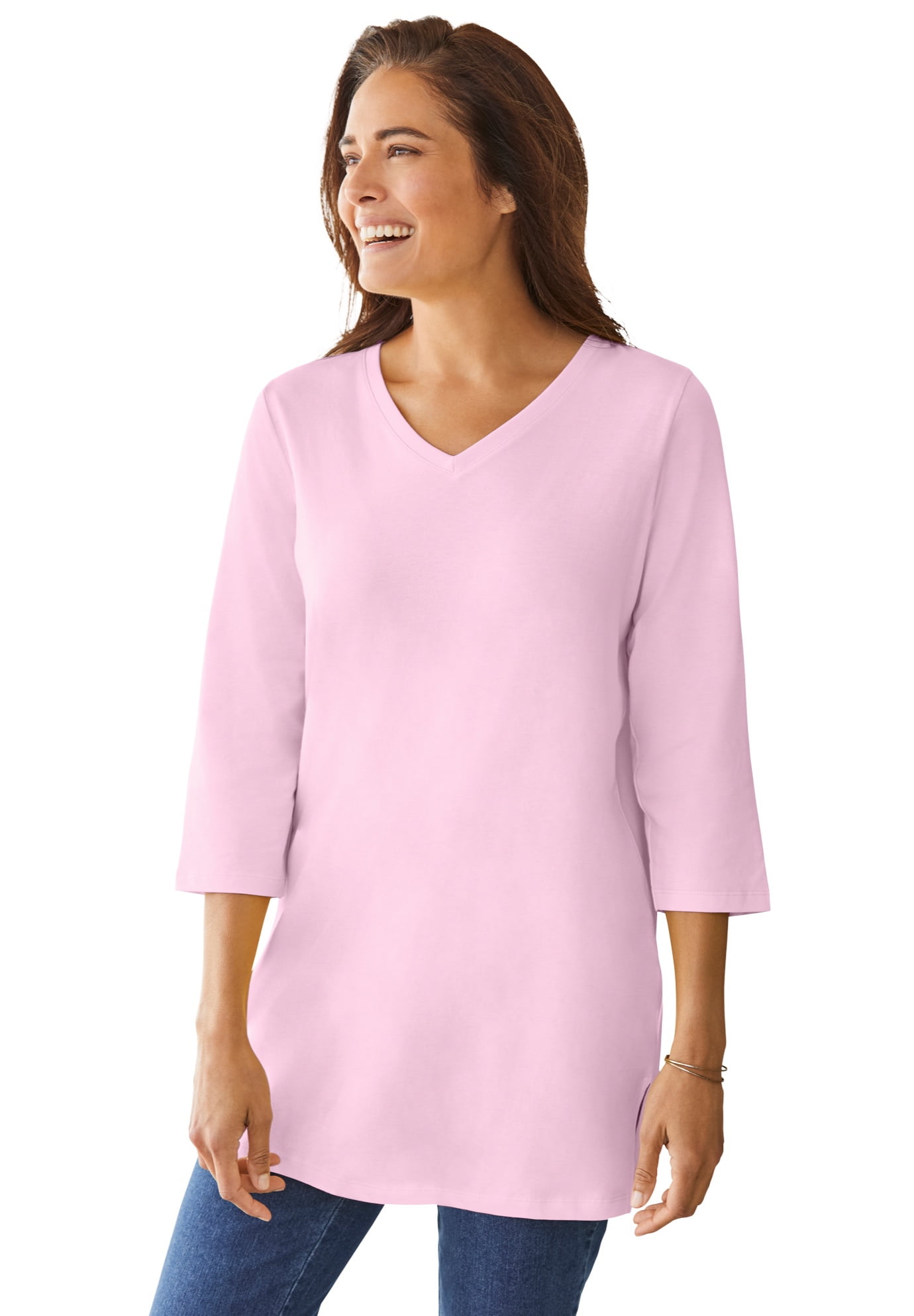 Woman Within Women's Plus Size Perfect Three-Quarter Sleeve V-Neck ...