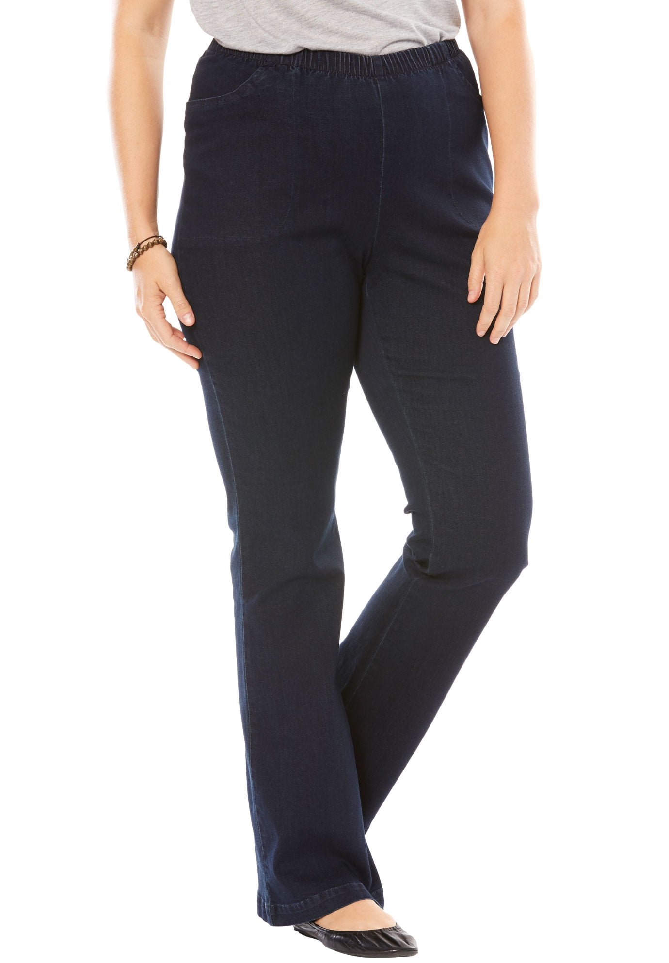 Woman Within Plus Size Petite Fineline Stretch Denim Pull-On Bootcut ...
