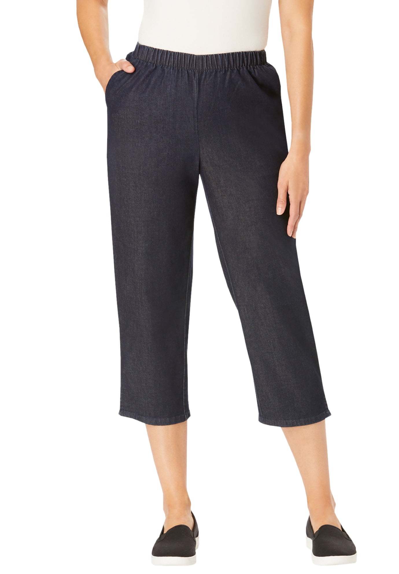 Woman Within Plus Size Capri Elastic Waist Stretch Fineline Denim Jean ...