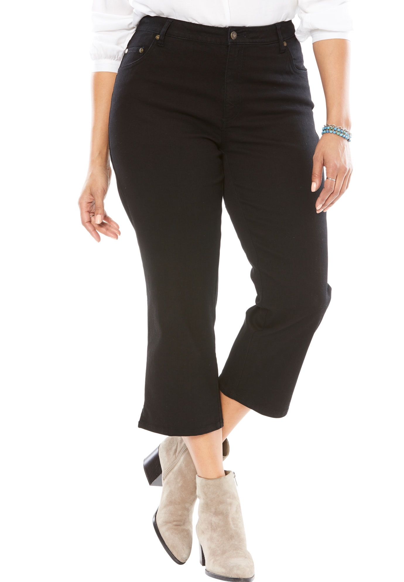 Woman Within Plus Size Petite Stretch Denim Five-Pocket Capri Jeans ...