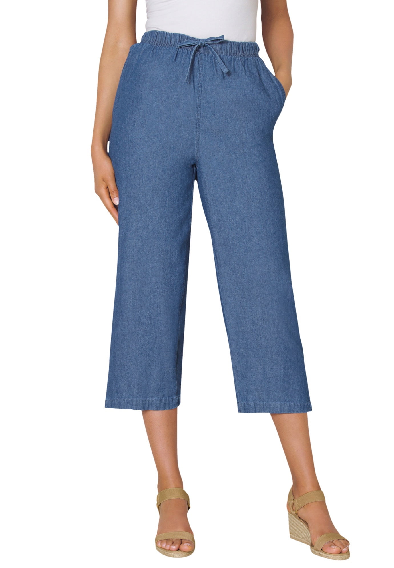 Woman Within Plus Size Petite Drawstring Denim Capri - Walmart.com