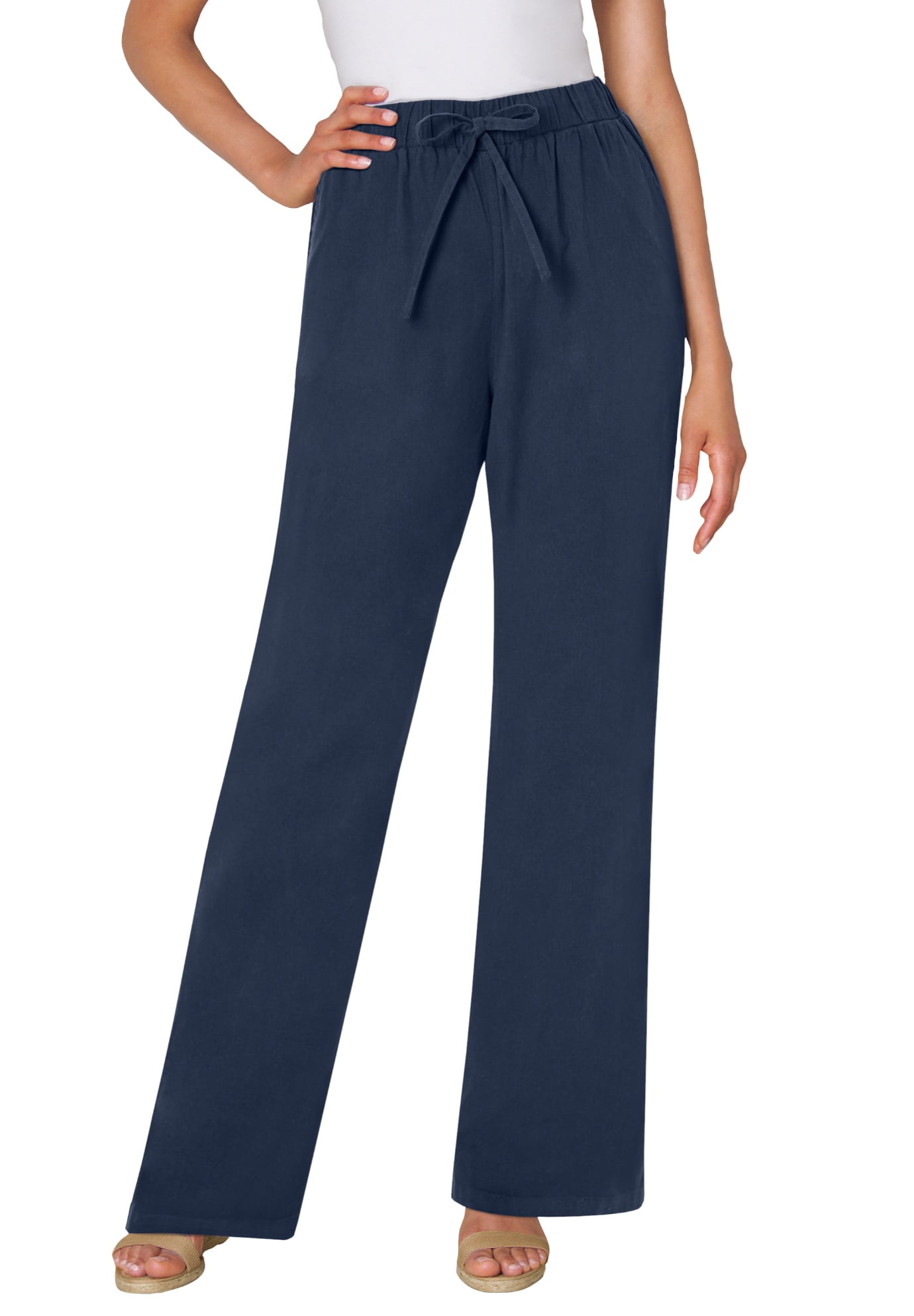 Woman Within Plus Size Petite Wide-Leg Drawstring Denim Pants - Walmart.com
