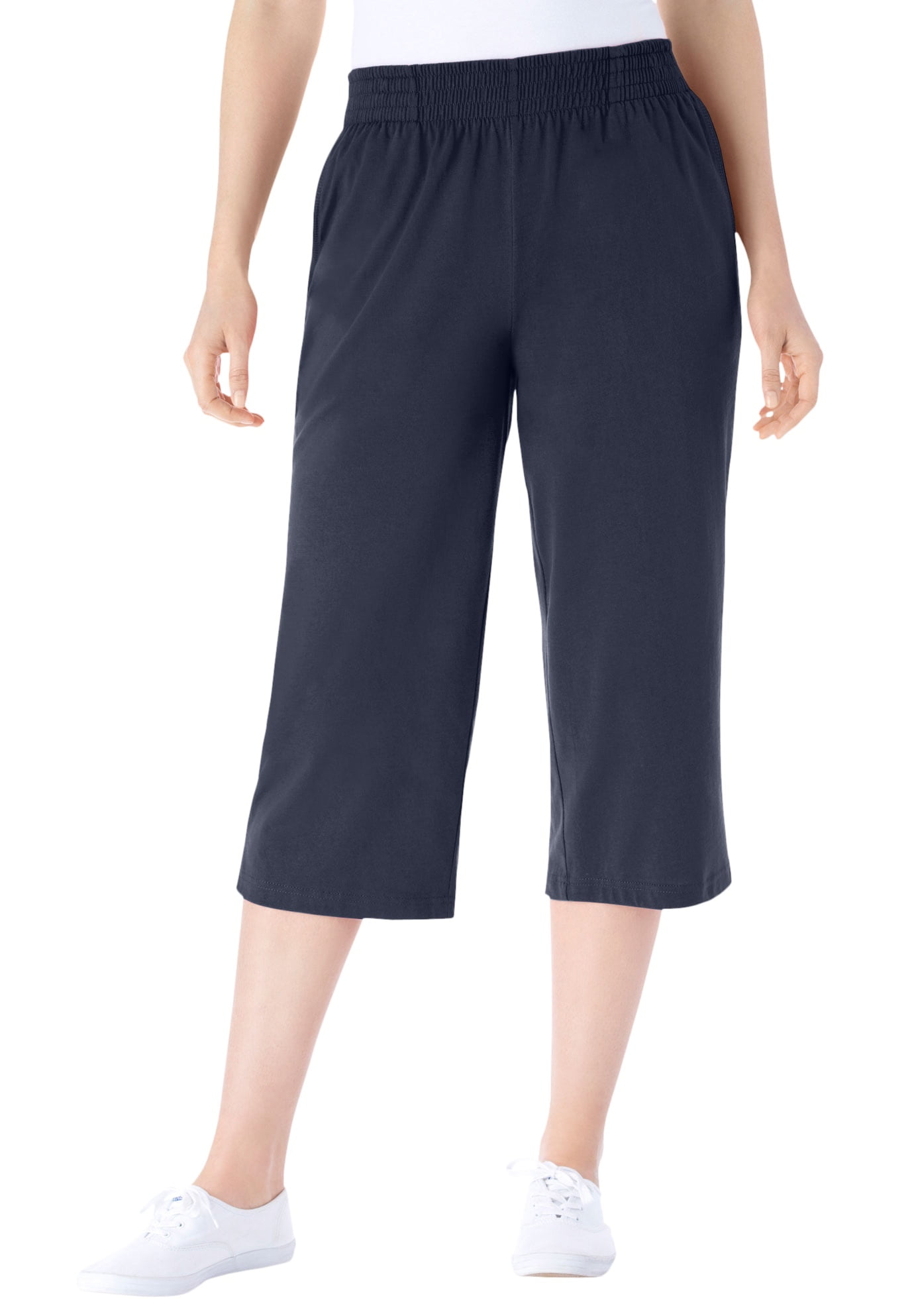 Woman Within Plus Size Petite Elastic-Waist Knit Capri Pant - Walmart.com